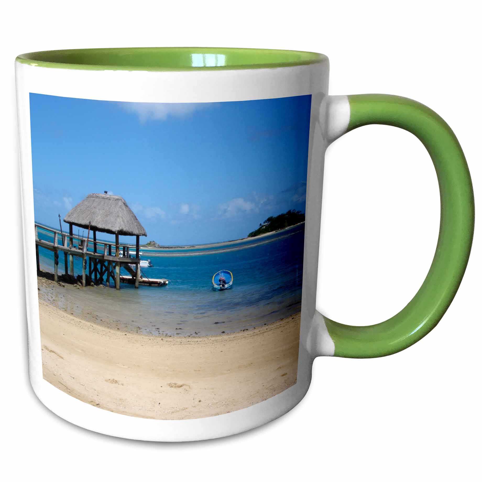 Exotic and Tropical Fiji Beach with Thatched Roof Pier 11oz Two-Tone ...