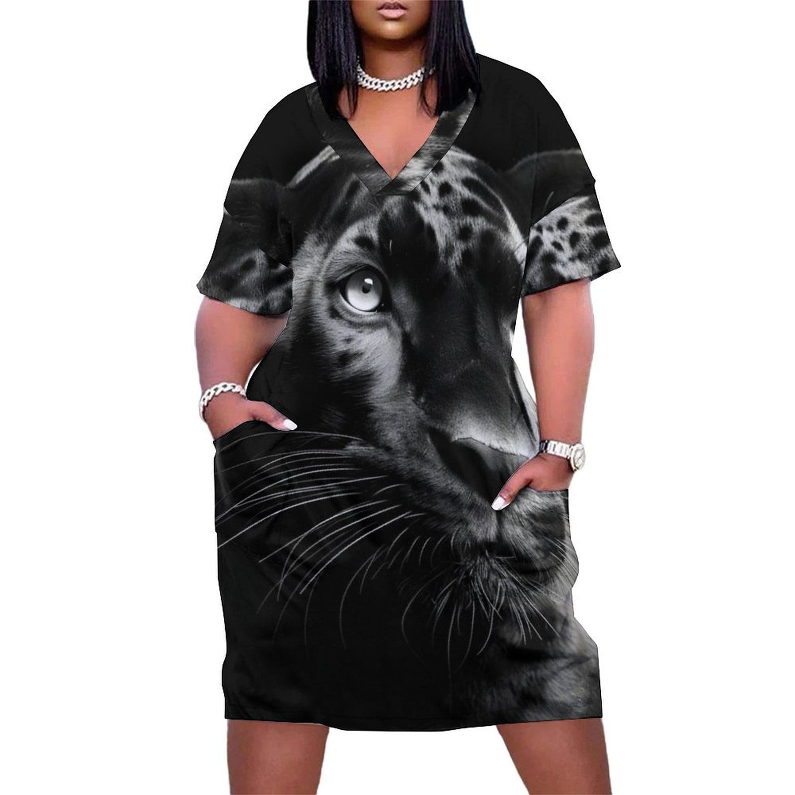Exotic panther digital print Loose Pocket Dress bandage dress wedding ...