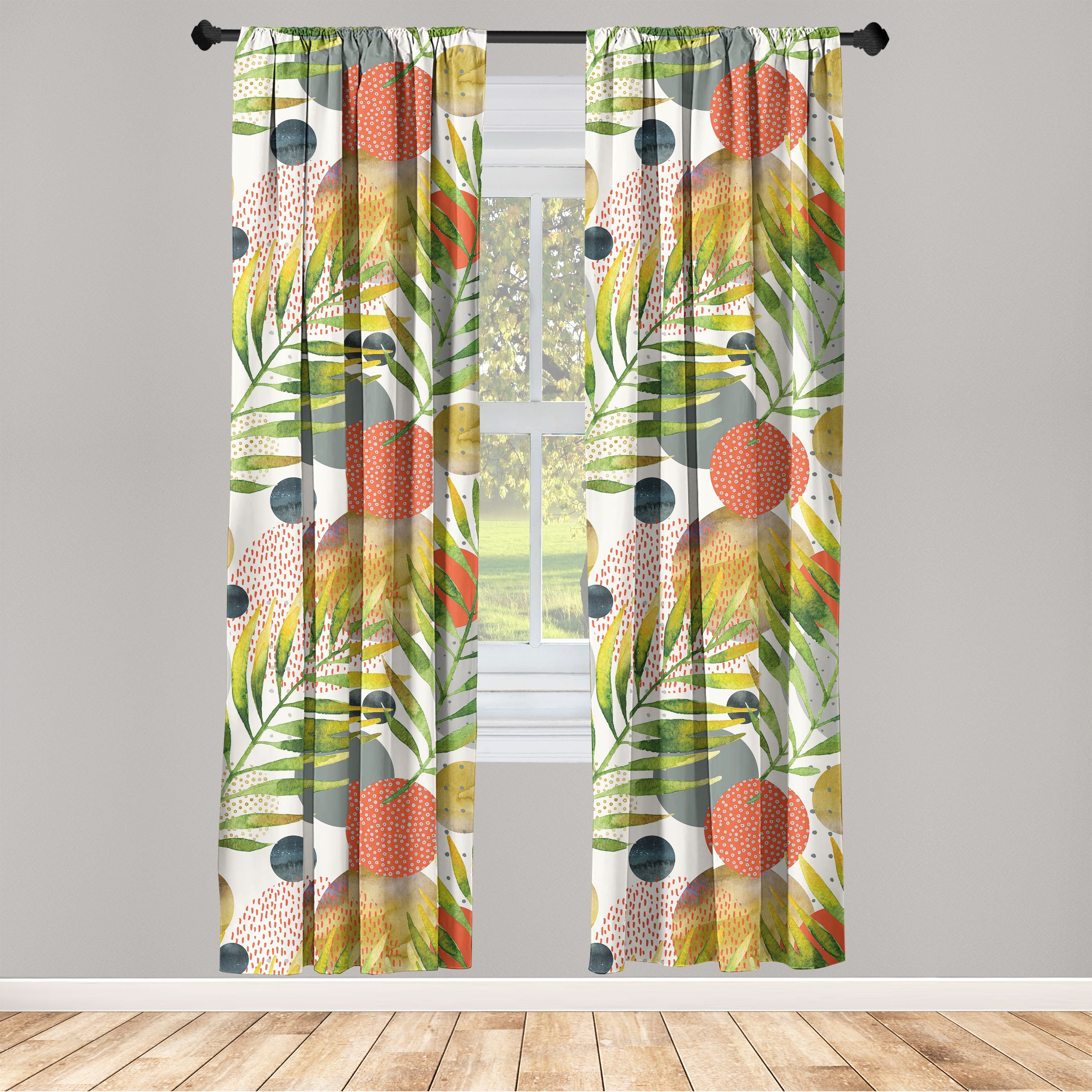 Exotics Vibe Window Curtains, Dreamy Composition of Leafy Pattern with ...