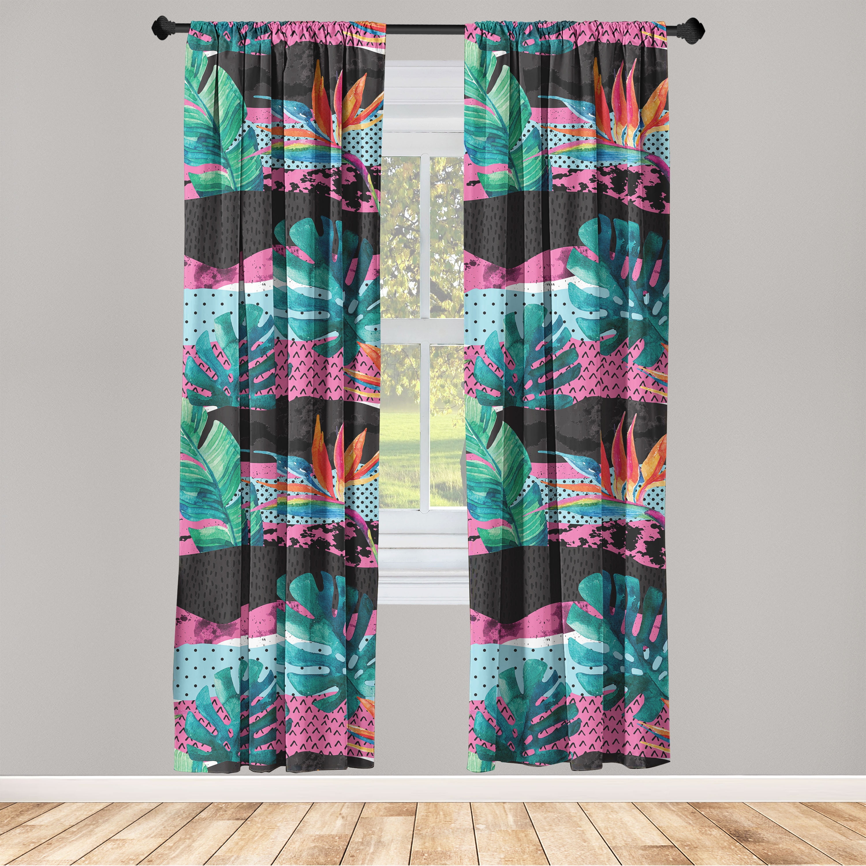 Exotics Vibe Window Curtains, Pop Art Feelings Palm Leaves and ...