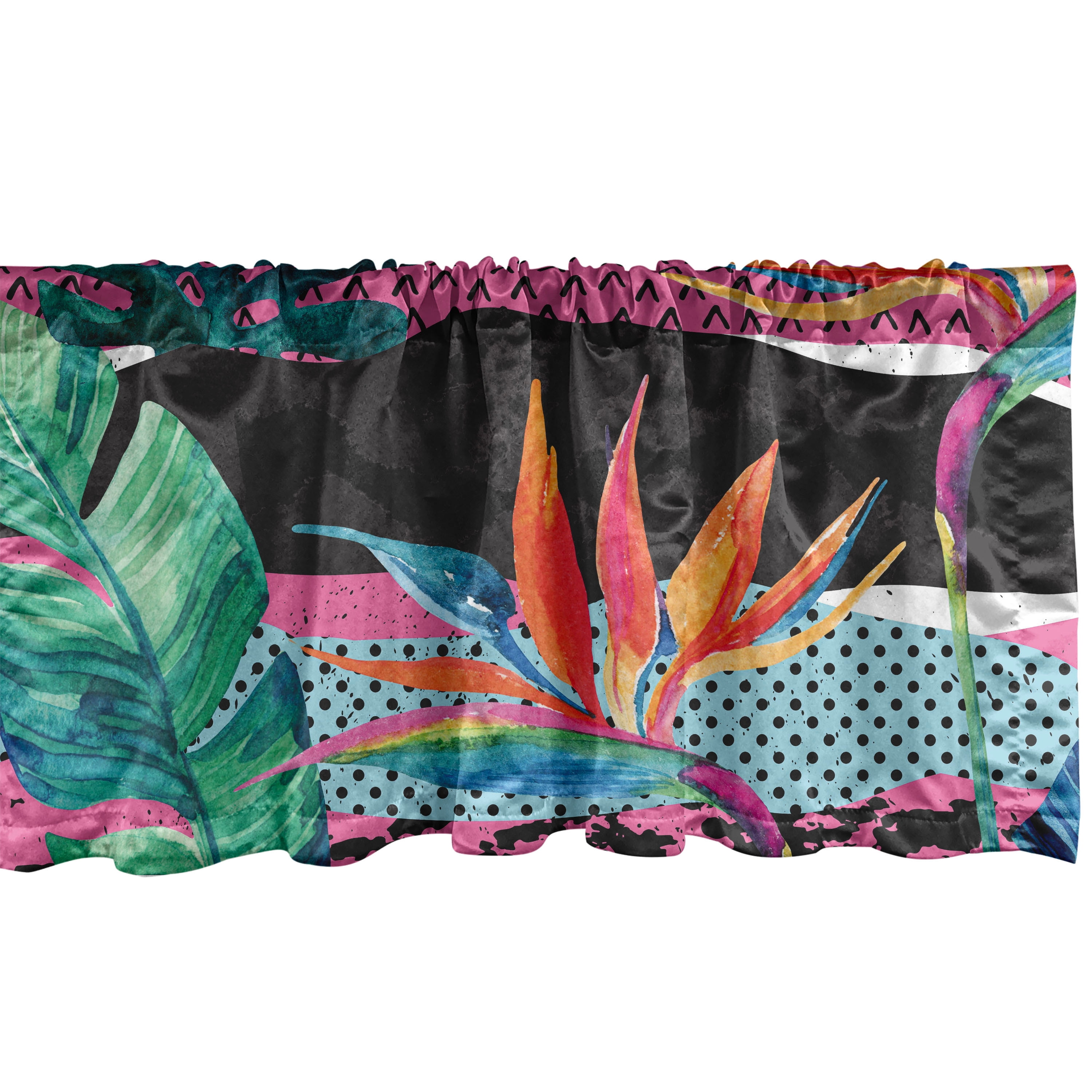 Exotics Vibe Window Valance, Pop Art Feelings Palm Leaves and Monsteras ...