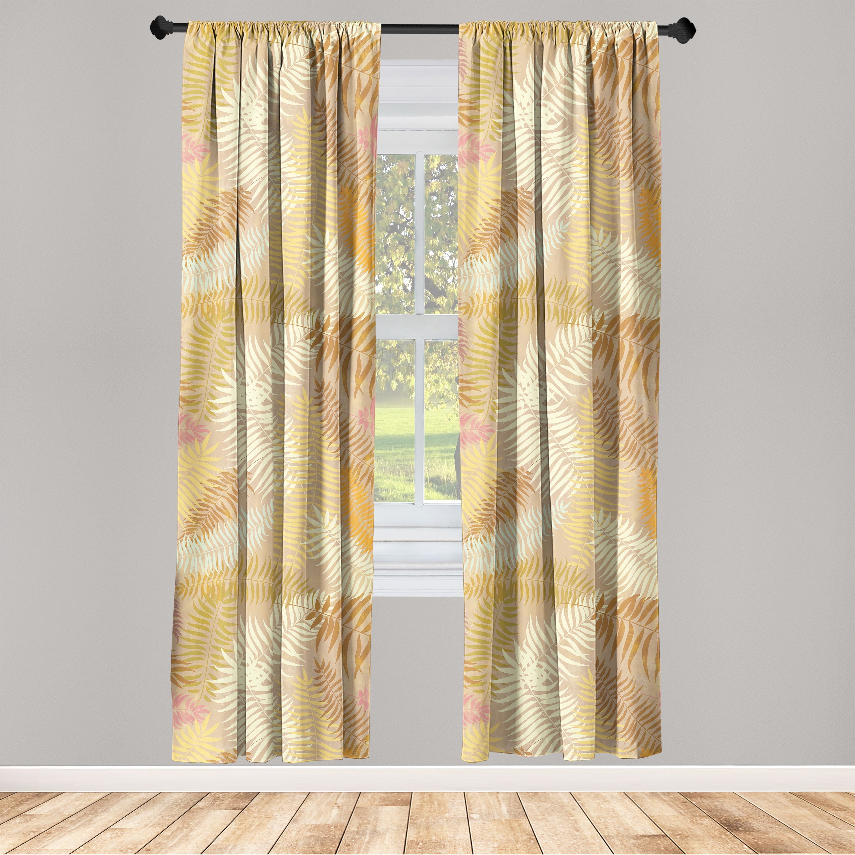 Exotics Window Curtains, Chill Vibes Neutral Tropical Leafy Silhouettes ...