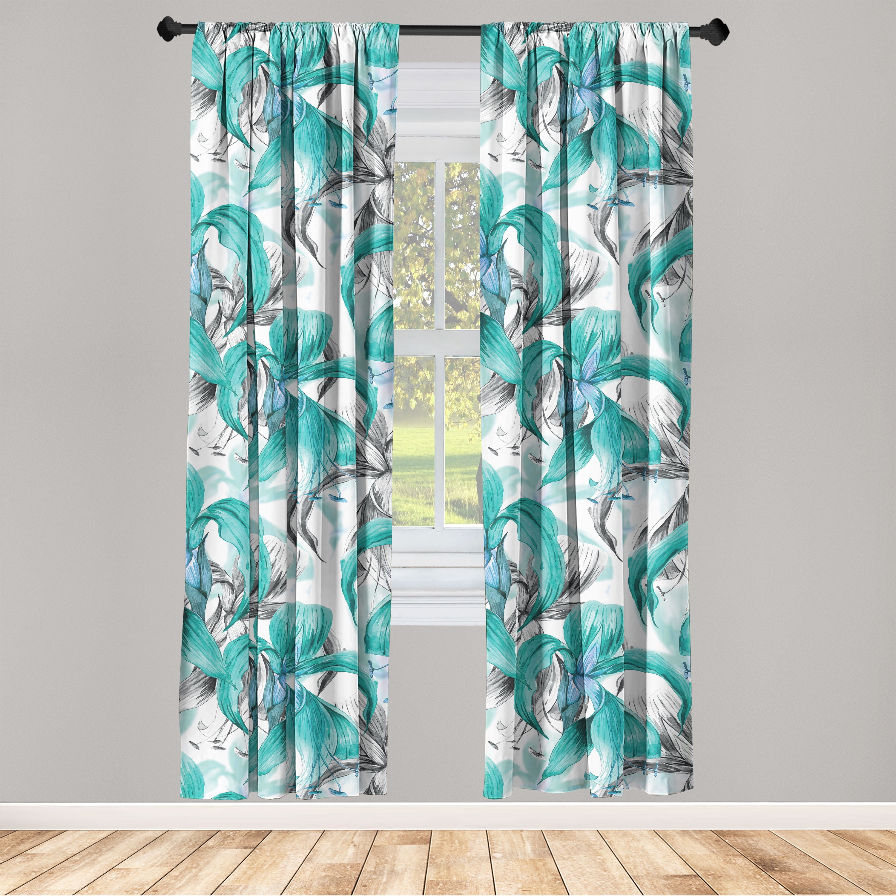 Exotics Window Curtains, Dreamy Illustration of Wild Jungle Flowers ...