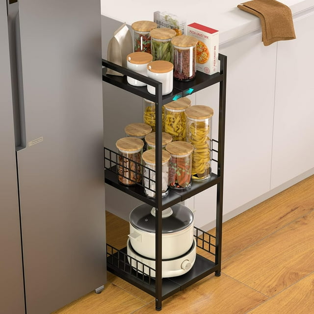 Expandable 3-Tier Metal Shelving Unit: Free-Standing, Narrow Design for ...