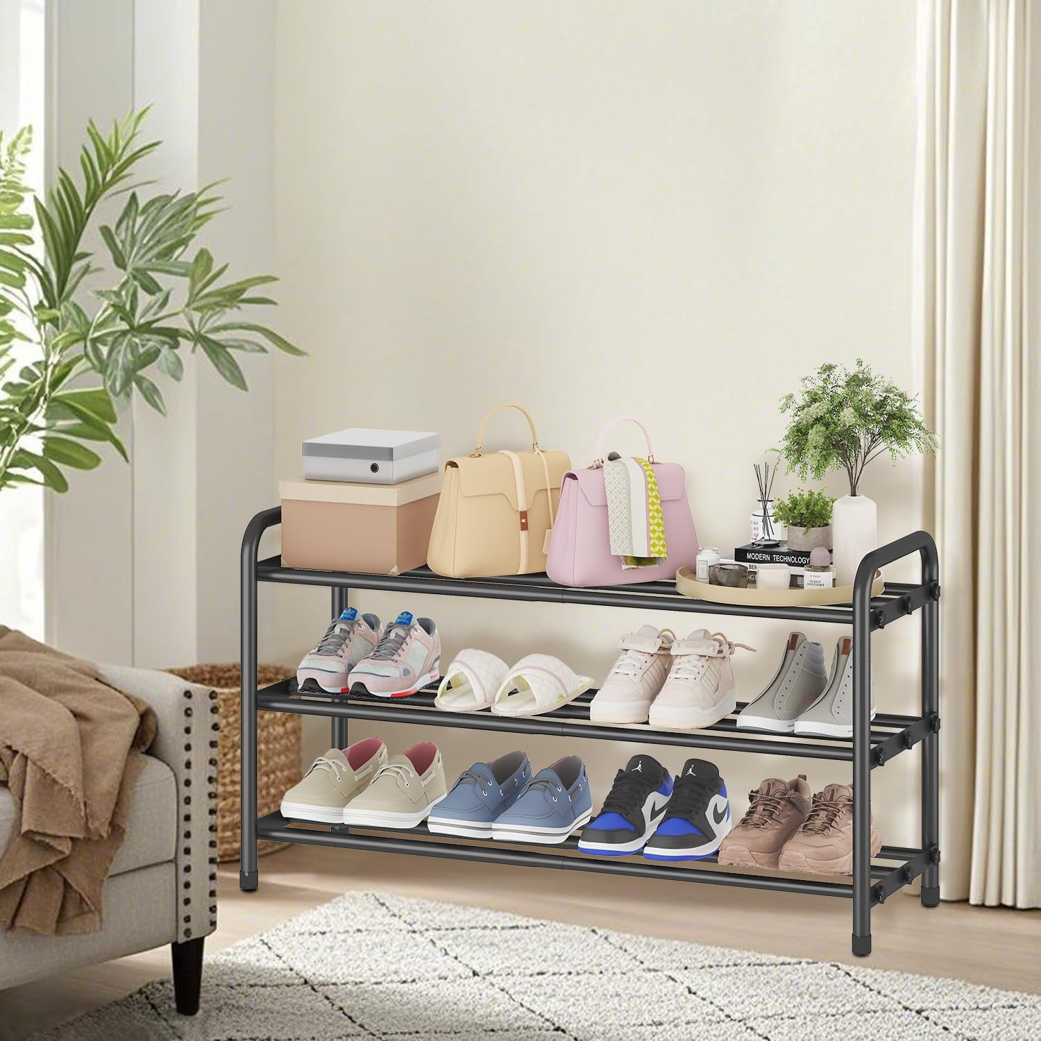 Expandable 3-Tier Shoe Rack Organizer - Stainless Steel Storage ...