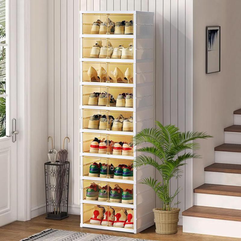 Expandable 9-Tier Shoe Rack with Clear Doors and Wheels: Collapsible ...