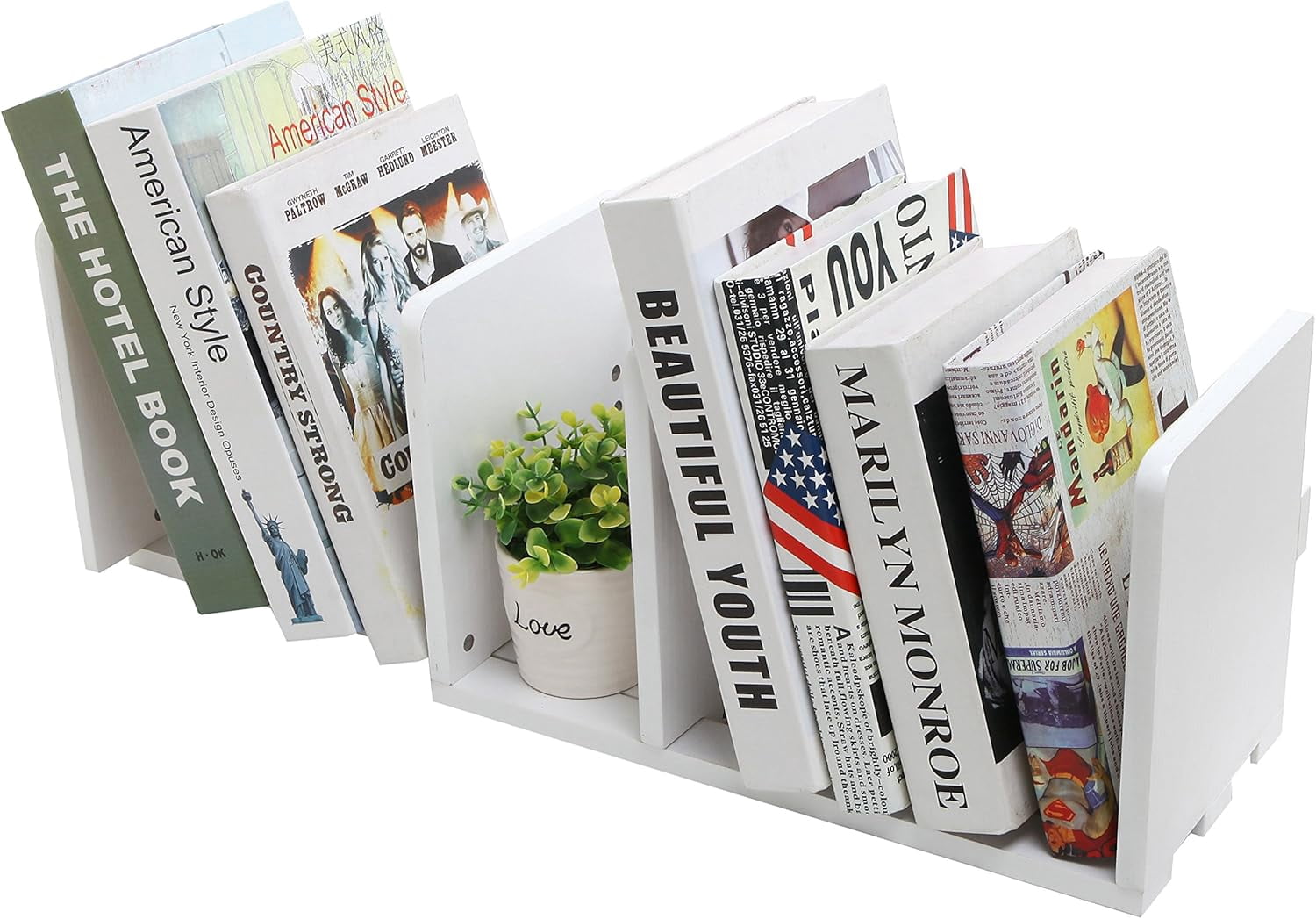 Expandable Adjustable White Wood Desktop Bookshelf Organizer Display ...