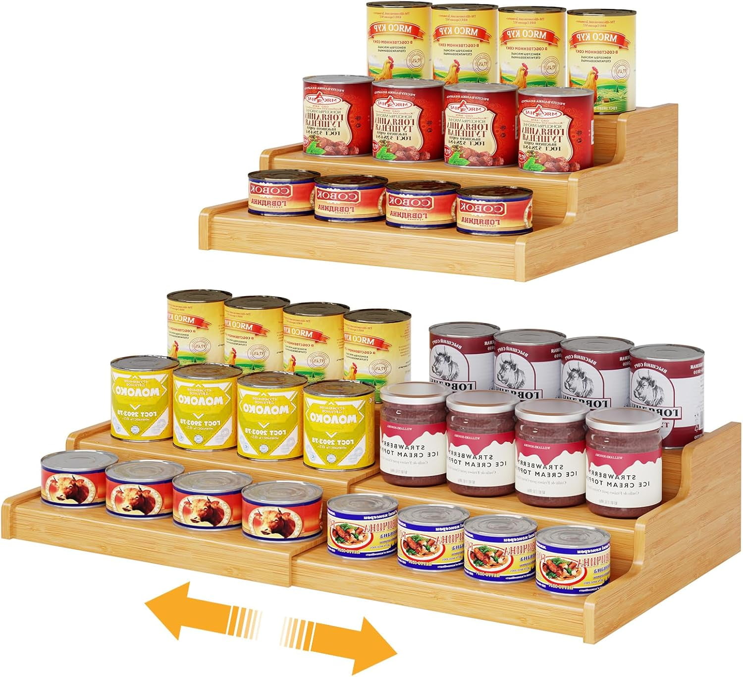 Expandable Bamboo Can Rack Organizer for Pantry, 3-Tier Adjustable Can ...