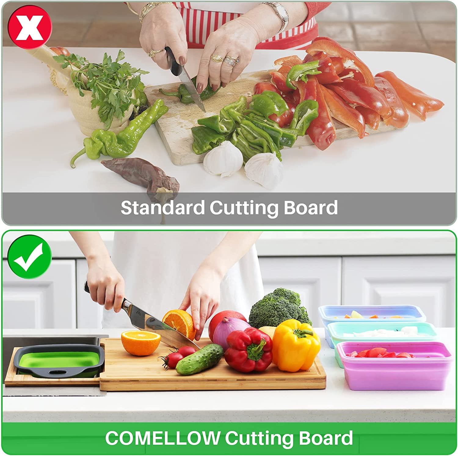 Expandable Bamboo Cutting Board With Containers,Over The Sink Cutting ...