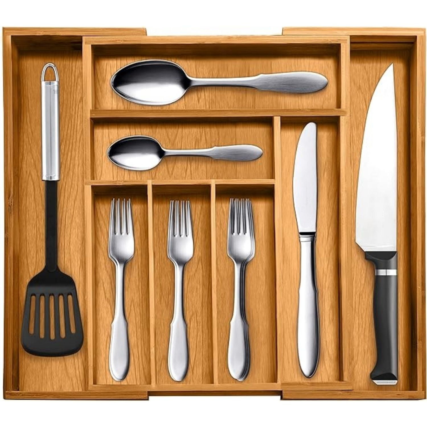 Expandable Bamboo Drawer Organizer - Large Kitchen Utensil Holder for ...