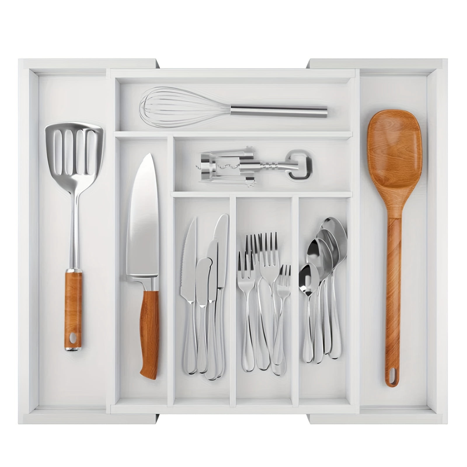 Expandable Bamboo Drawer Organizer for Knives & Utensils - Adjustable ...