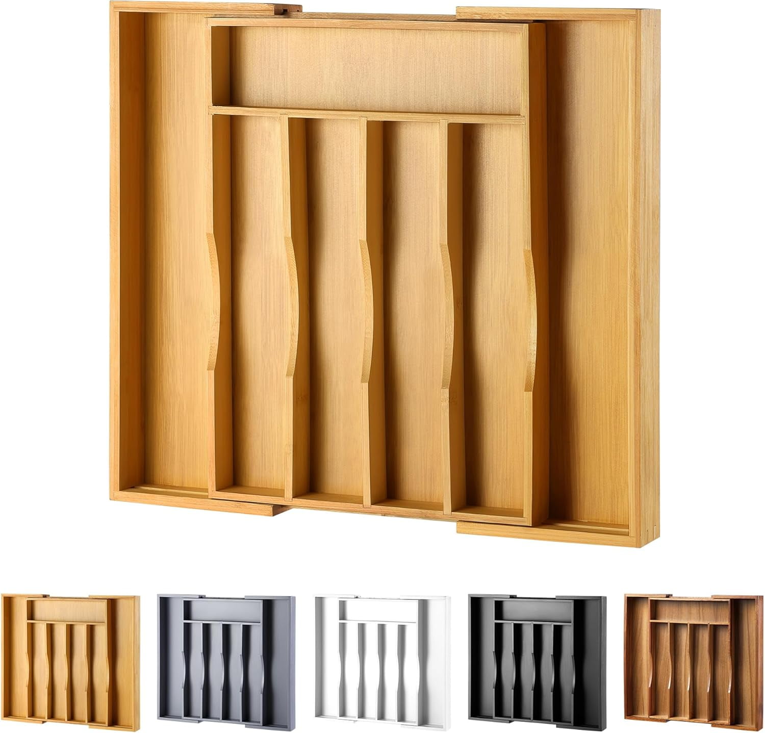 Expandable Bamboo Kitchen Drawer Organizer for Cutlery and Utensils ...
