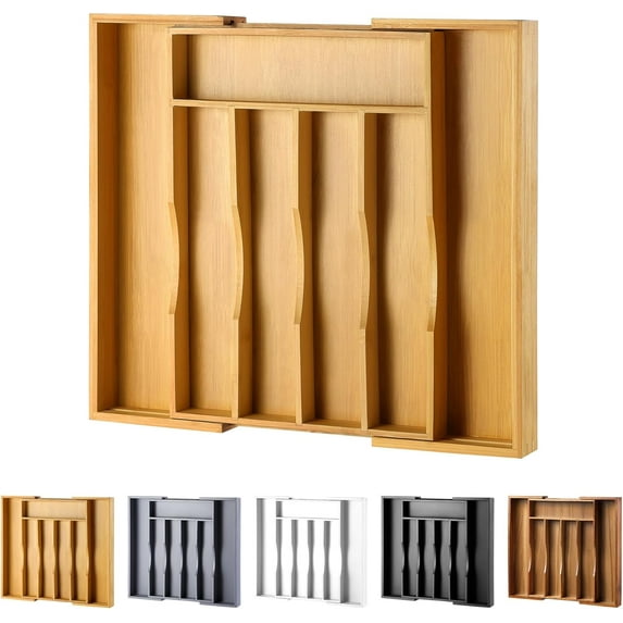 Expandable Bamboo Kitchen Drawer Organizer for Cutlery and Utensils ...