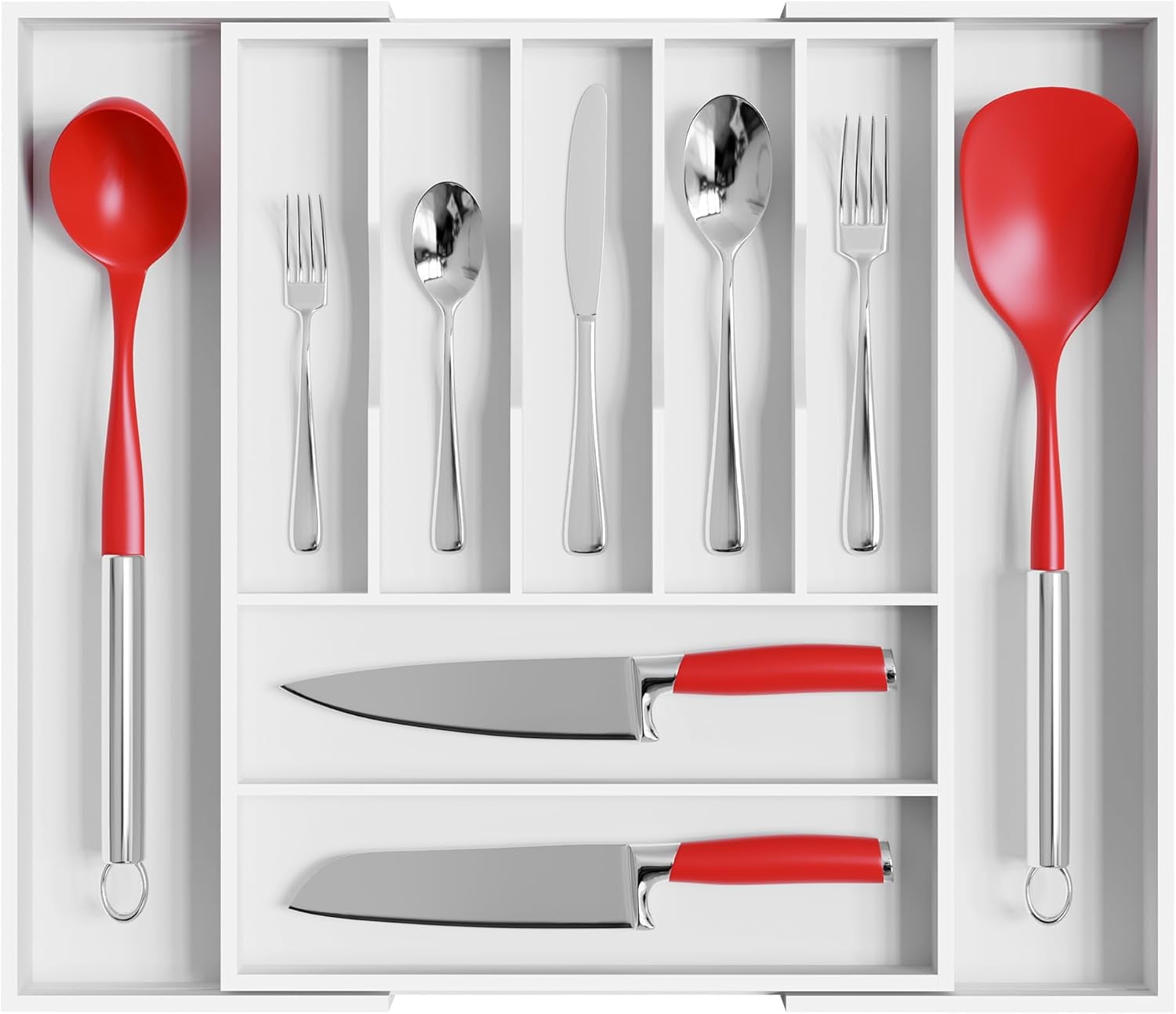 Expandable Bamboo Kitchen Drawer Organizer for Cutlery and Utensils, Adjustable Bamboo Wood ...