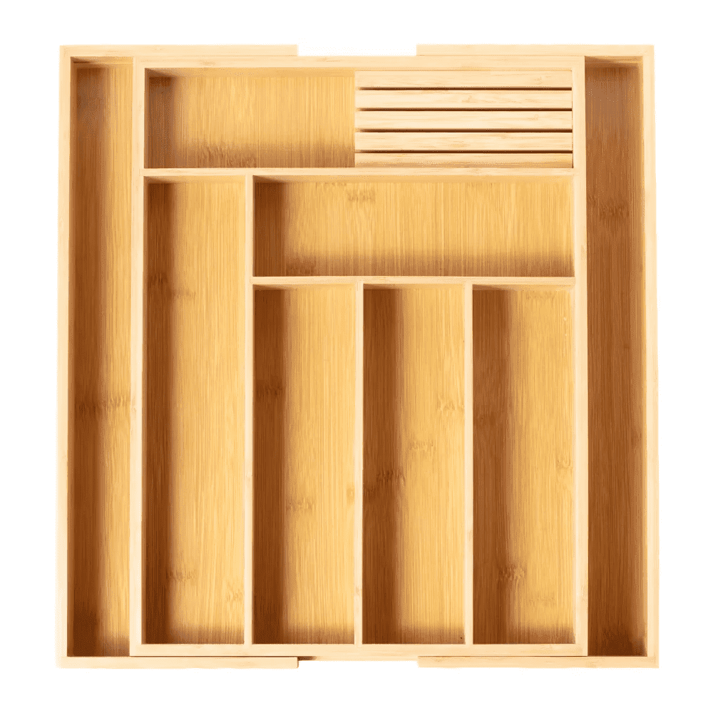 Expandable Bamboo Utensil Drawer Organizer, Wooden Utensil Tray, Non ...