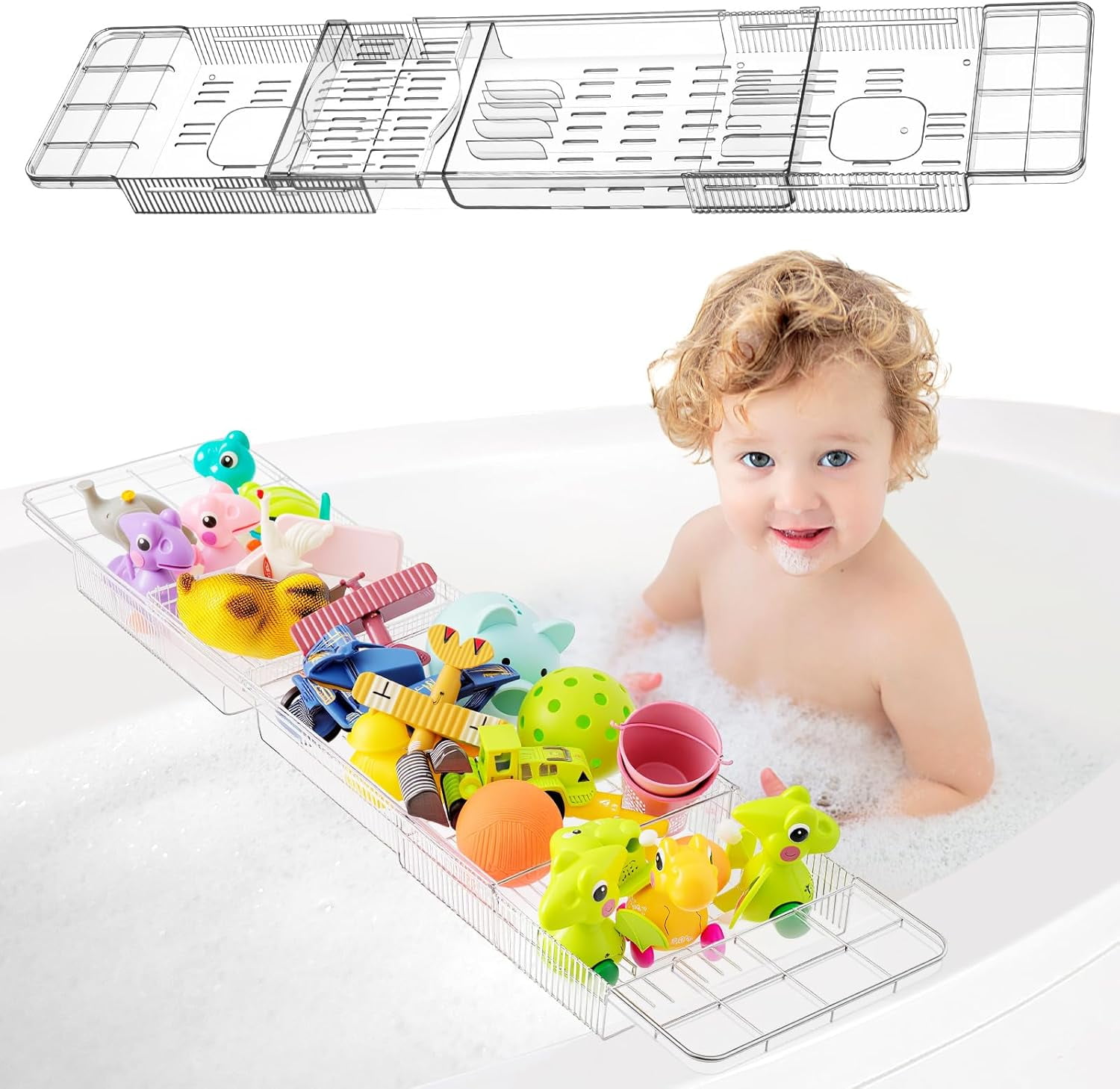 Expandable Bath Toys Organizer Bath Toy Storage Basket Clear Acrylic ...