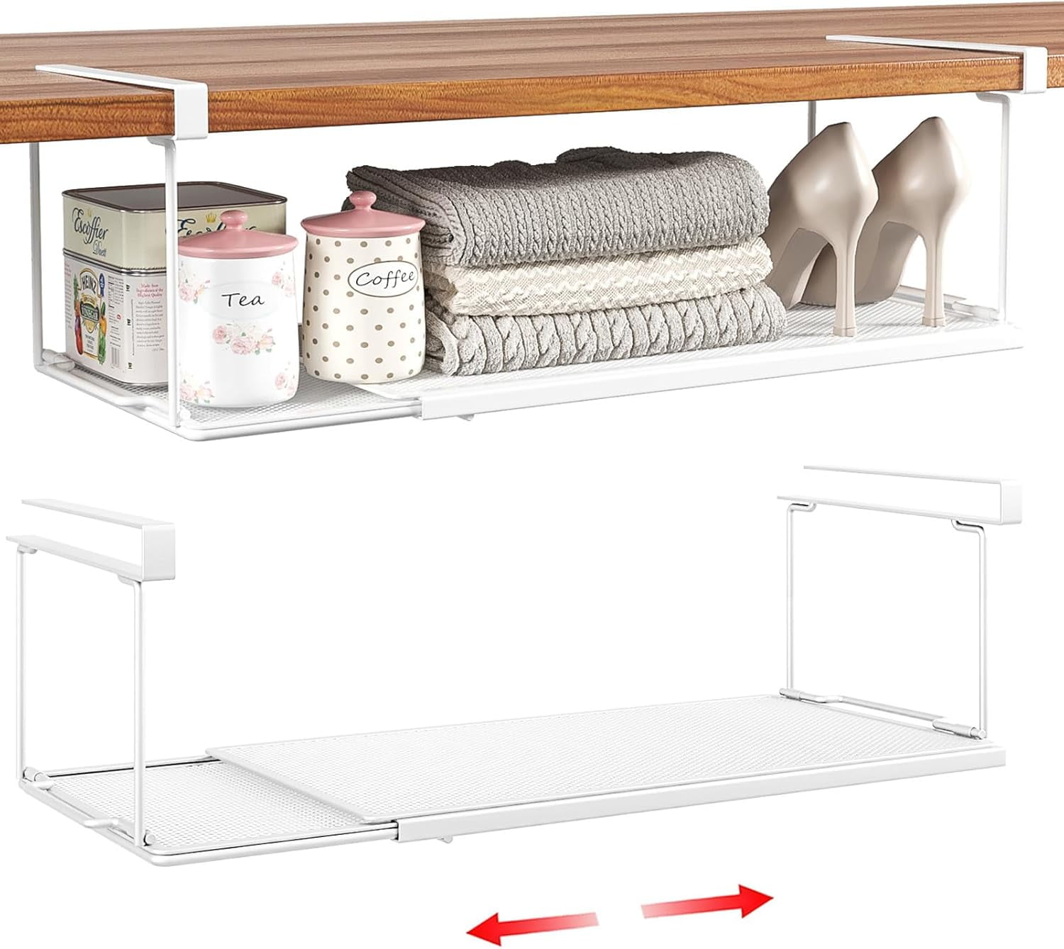 Expandable Under Cabinet Shelf, Extendable Under Shelf Storage with 0. ...
