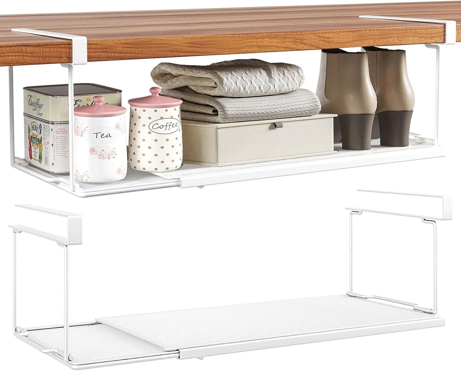 Expandable Under Cabinet Shelf, Extendable Under Shelf Storage with 1. ...