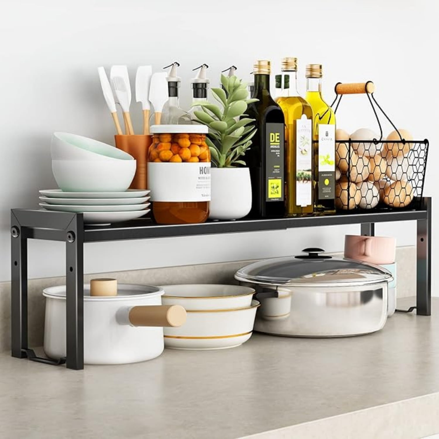 Expandable Cabinet Shelf Organizer Stackable Kitchen Countertop Shelf ...