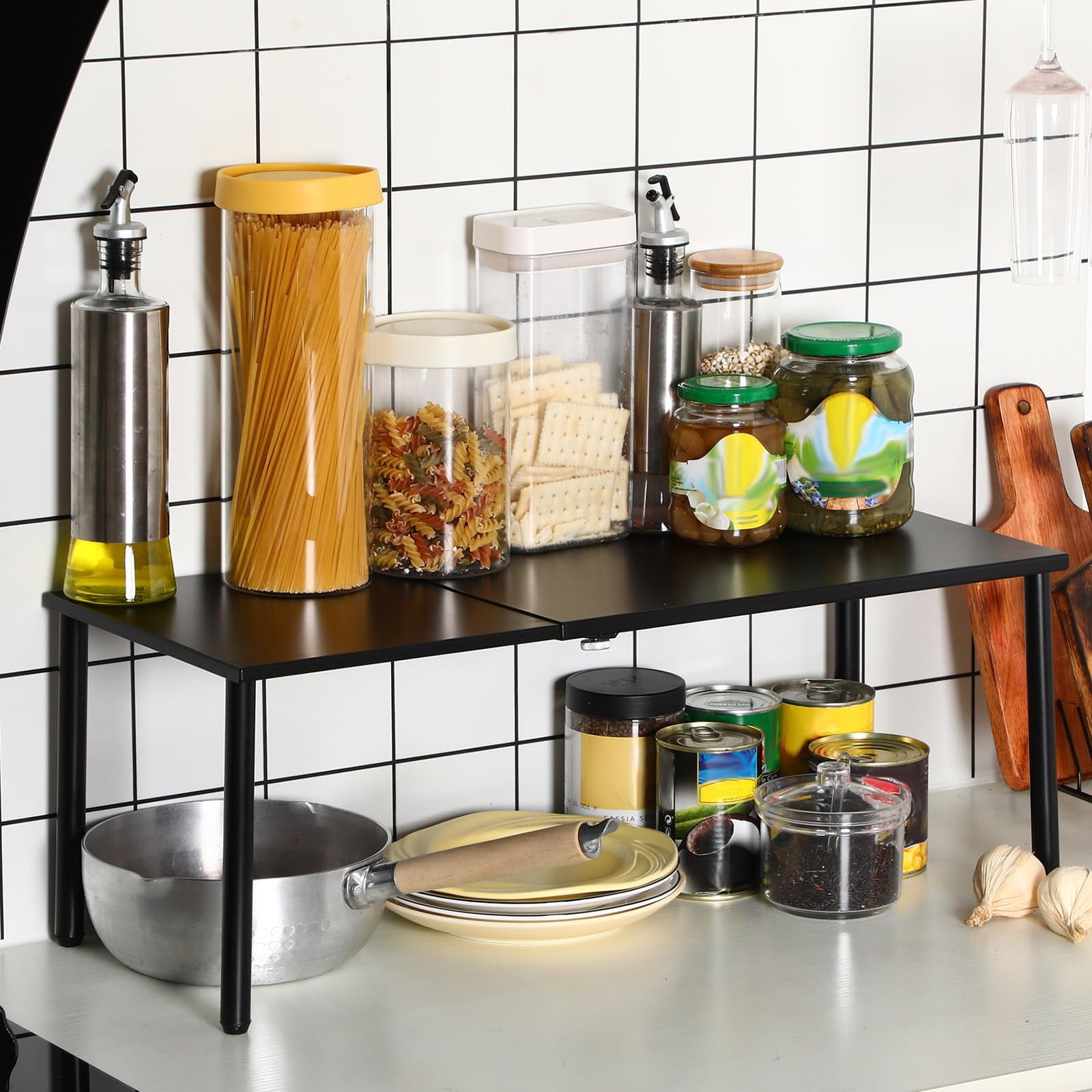 Expandable Cabinet Shelf Organizer 16-26" Stackable Kitchen Counter ...