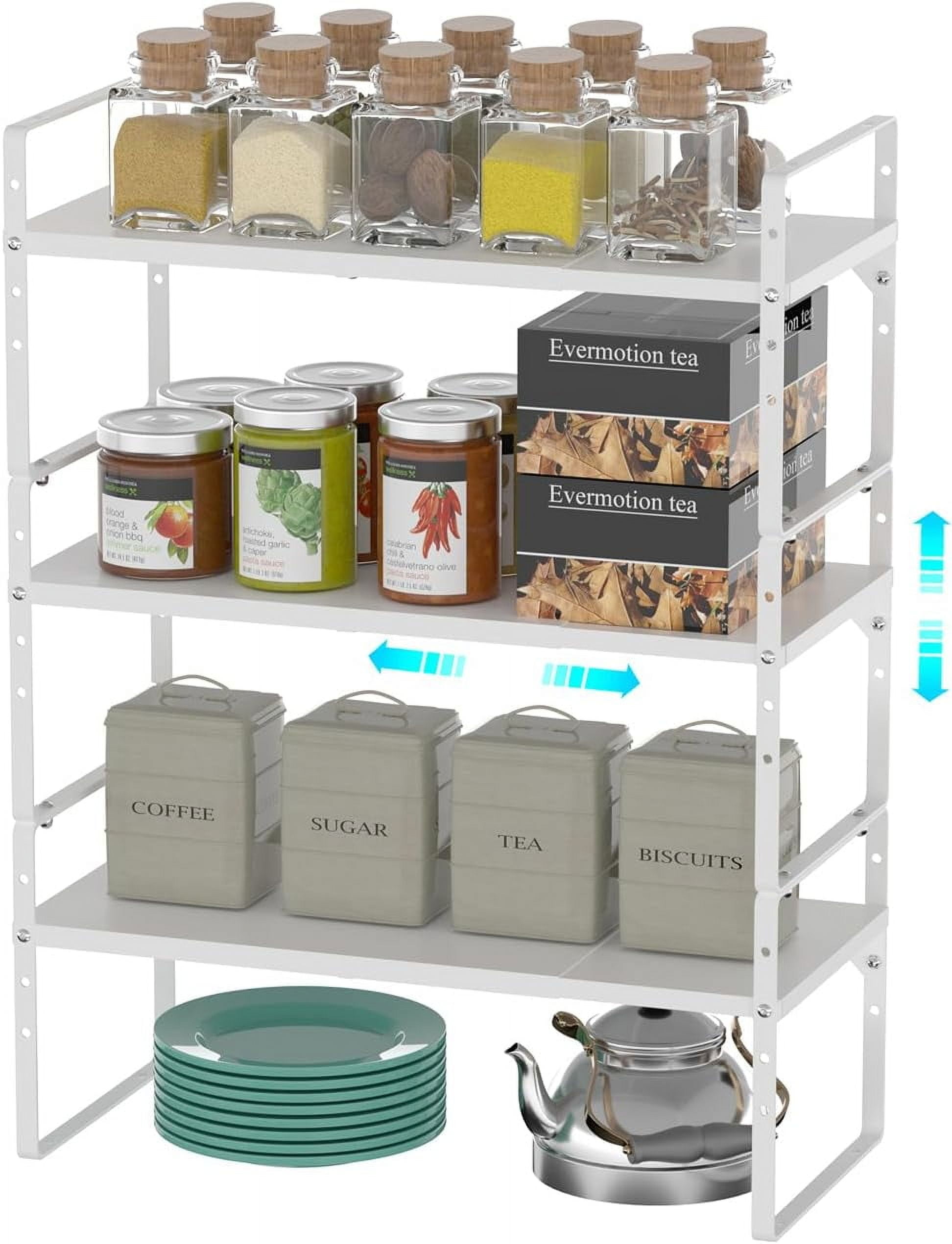 Expandable Cabinet Shelf Organizers, Stackable Kitchen Counter Shelves ...