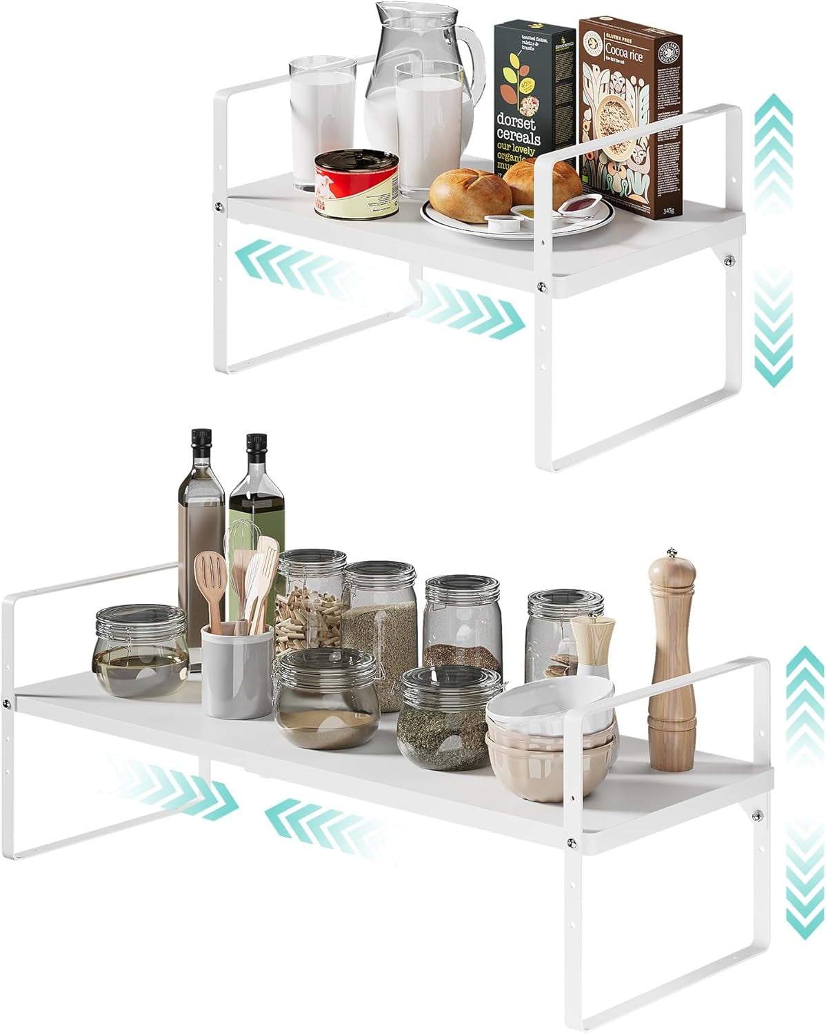 Expandable Cabinet Shelf Organizers, Stackable Metal Cabinet Shelves ...