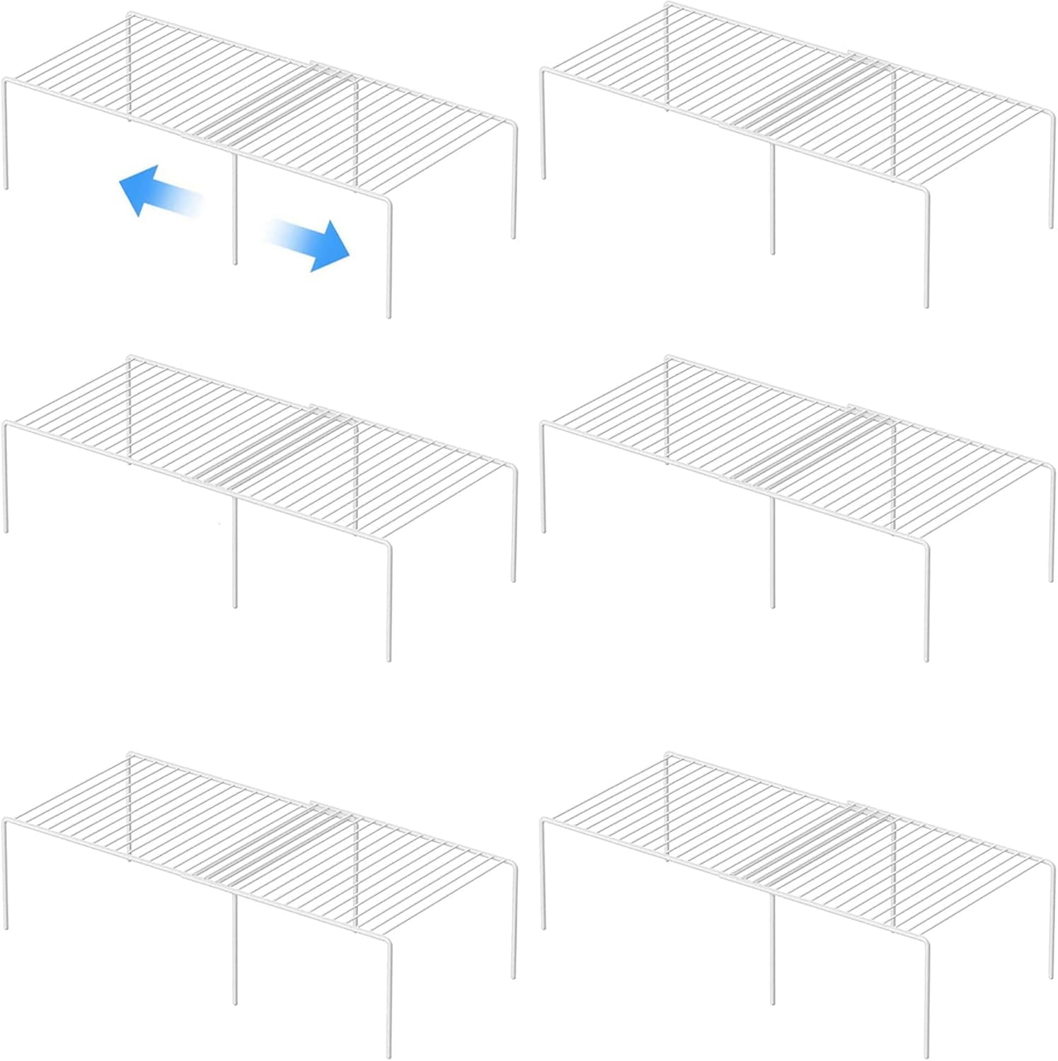 Expandable Cabinet Wire Shelf Rack Set of 6, Adjustable Kitchen Cabinet ...