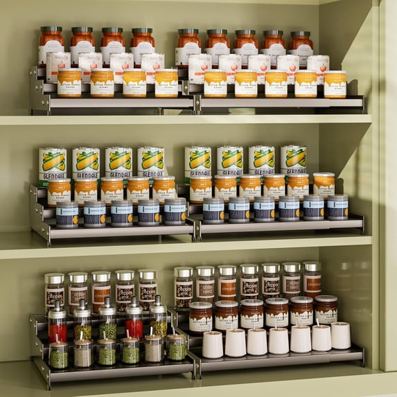 Expandable Carbon Steel Spice Rack Organizer for Pantry, Adjustable 3 ...