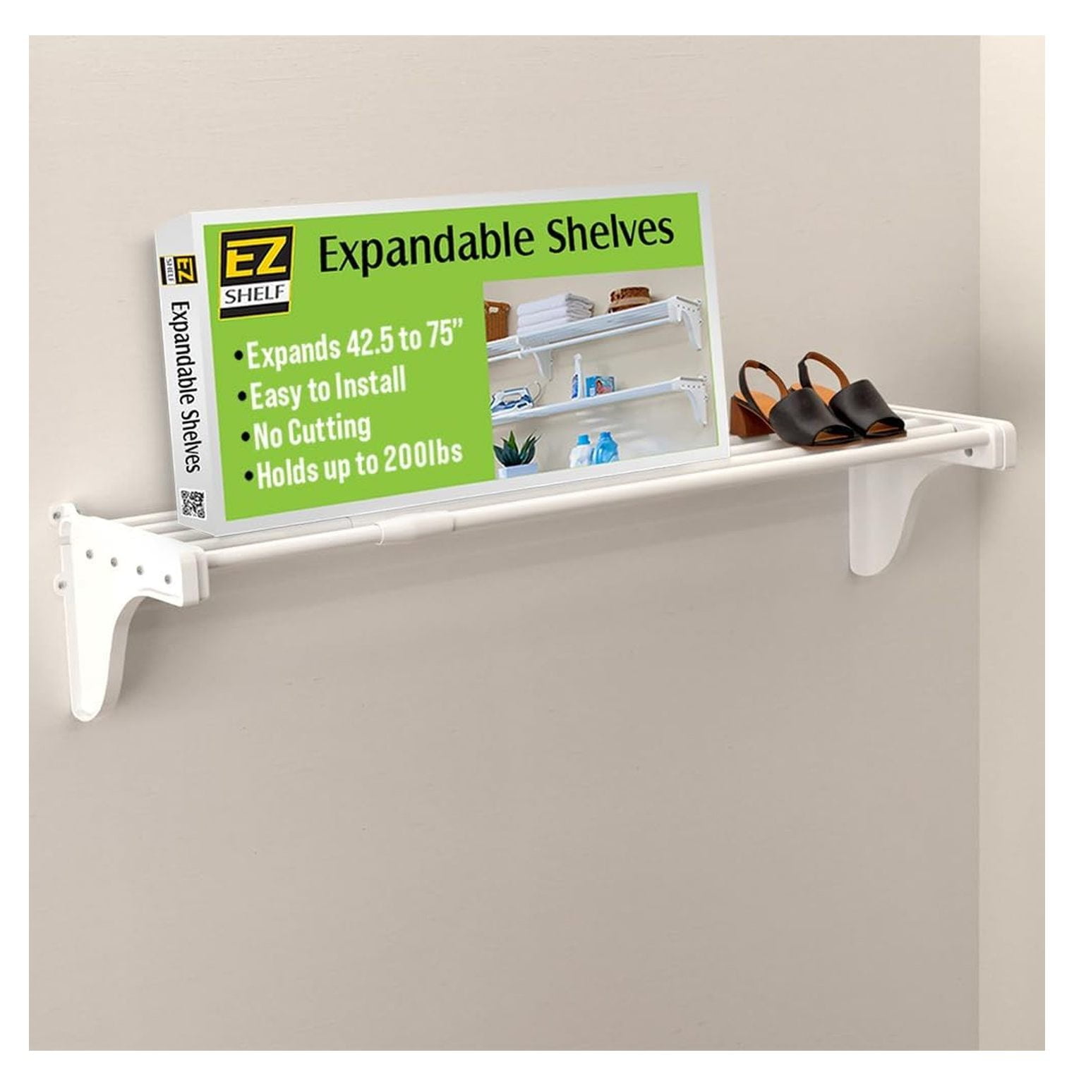 -Expandable-Closet Shelf (NO Hanging Rod)- 42.5” to 75” -White-Easy ...