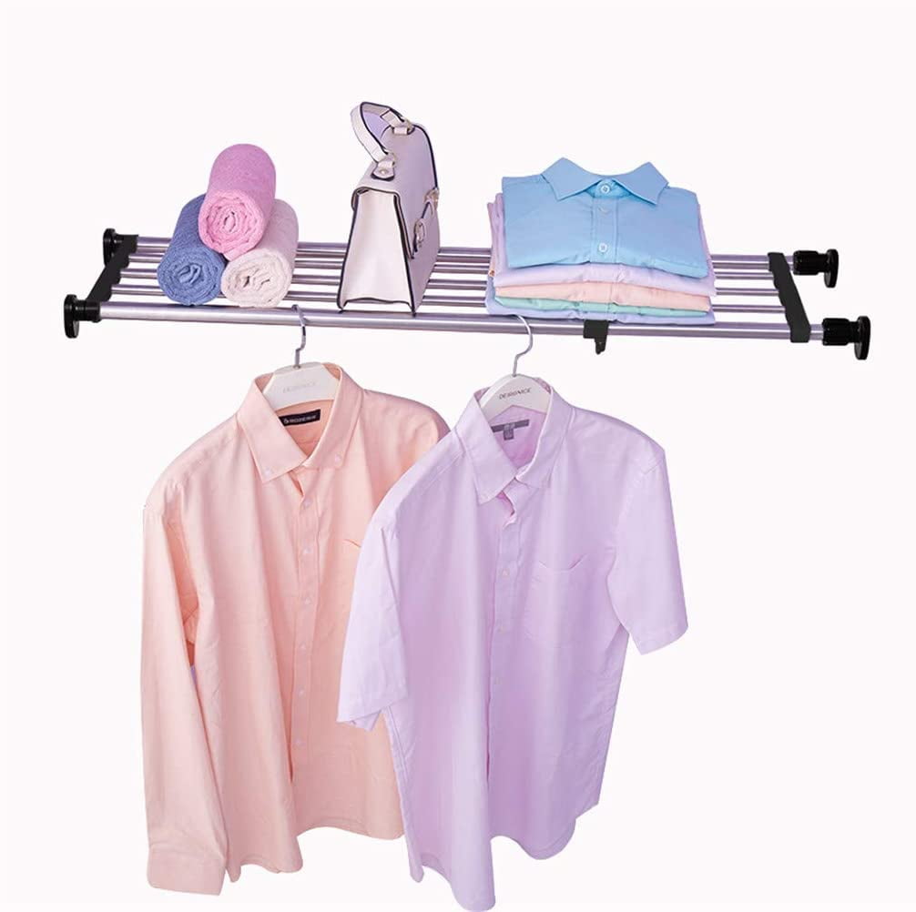 Expandable Closet Tension Shelf Rod Adjustable Metal Storage Rack ...