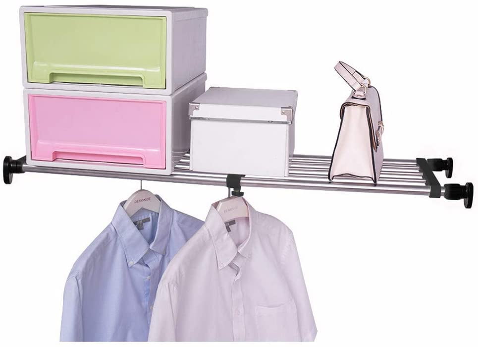 Expandable Closet Tension Shelf Rod Adjustable Metal Storage Rack ...