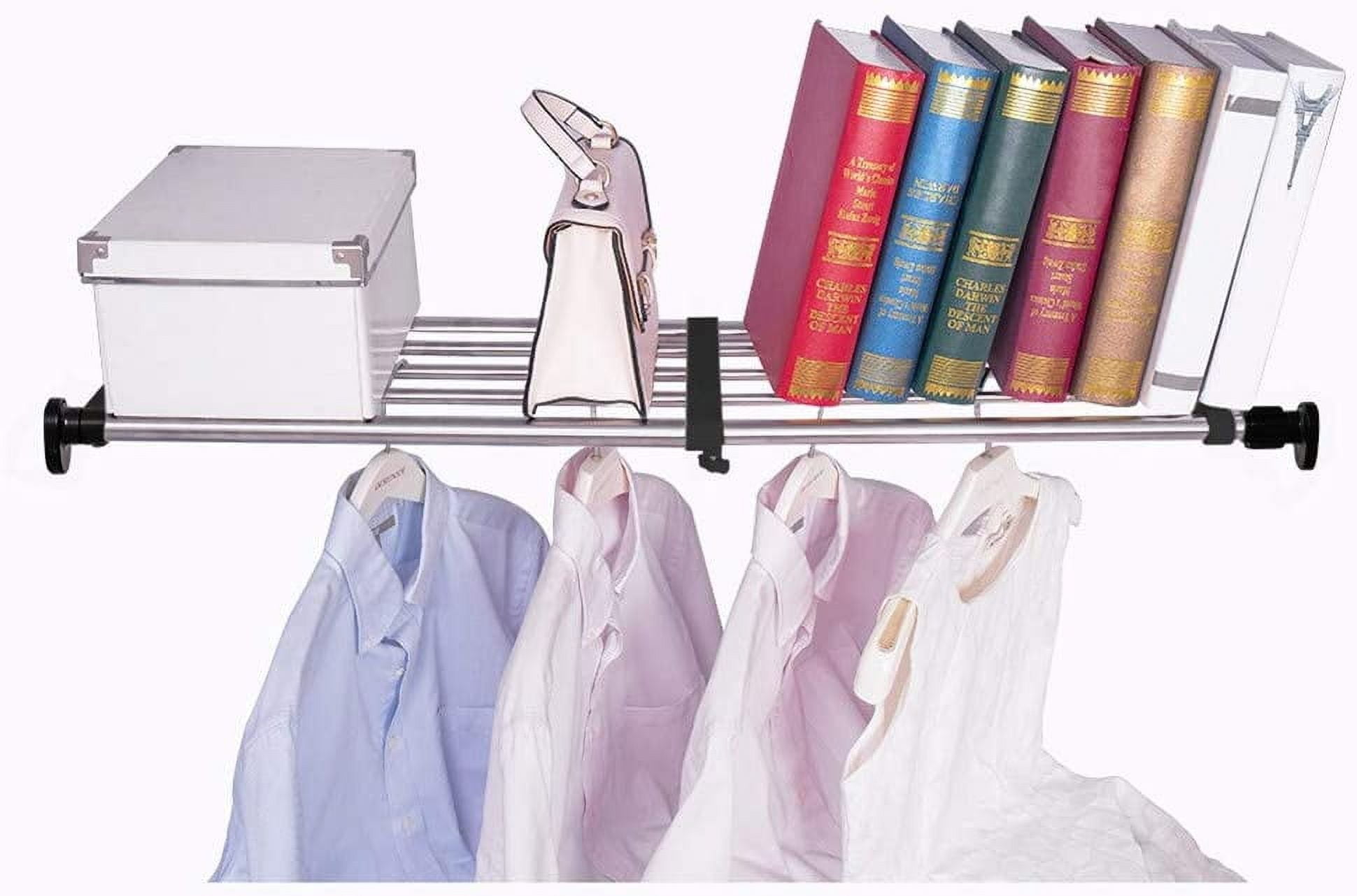 Expandable Closet Tension Shelf Rod Adjustable Metal Storage Rack ...