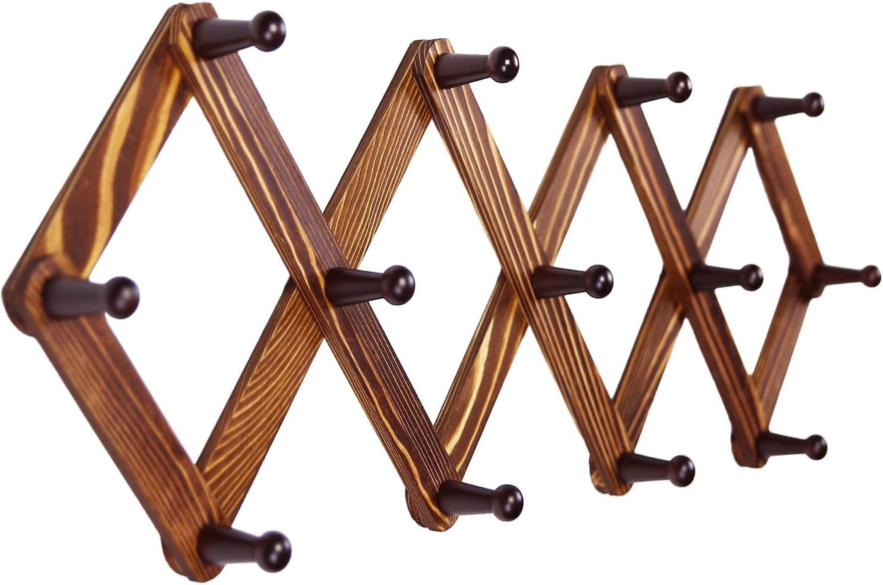 Expandable Coat Rack Accordion Wood Wall Hanger 13 Peg Hook Hang Hat ...
