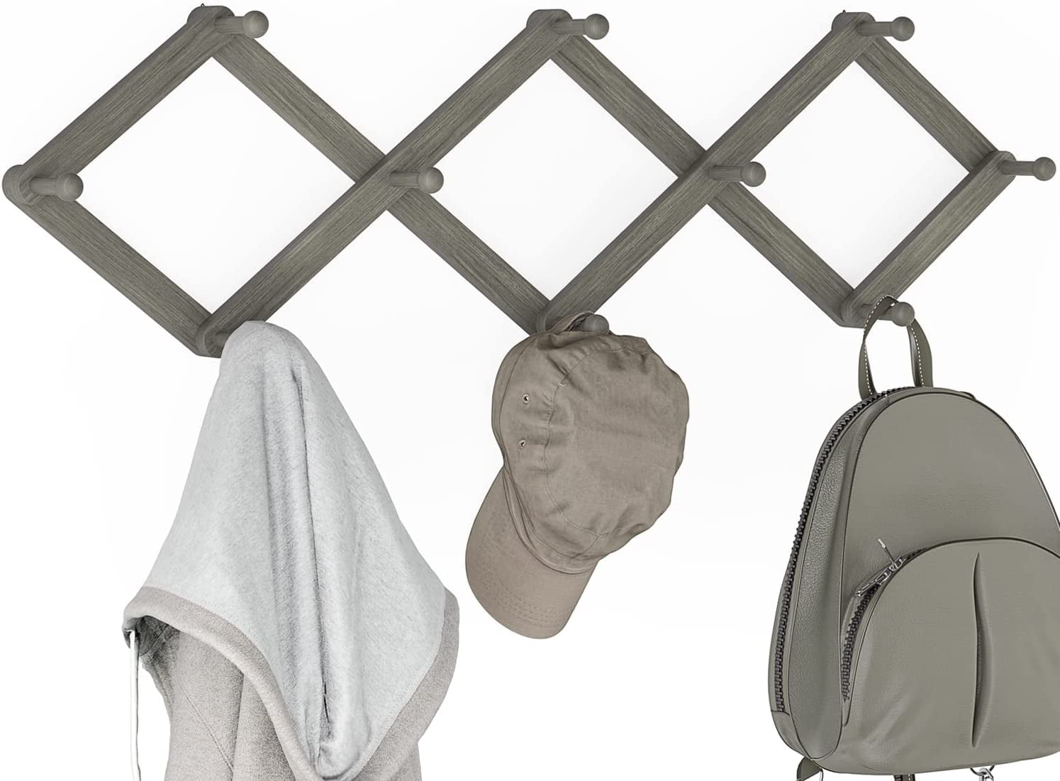 Expandable Coat Rack Wall Mount, Adjustable Accordion Style 10 Peg ...