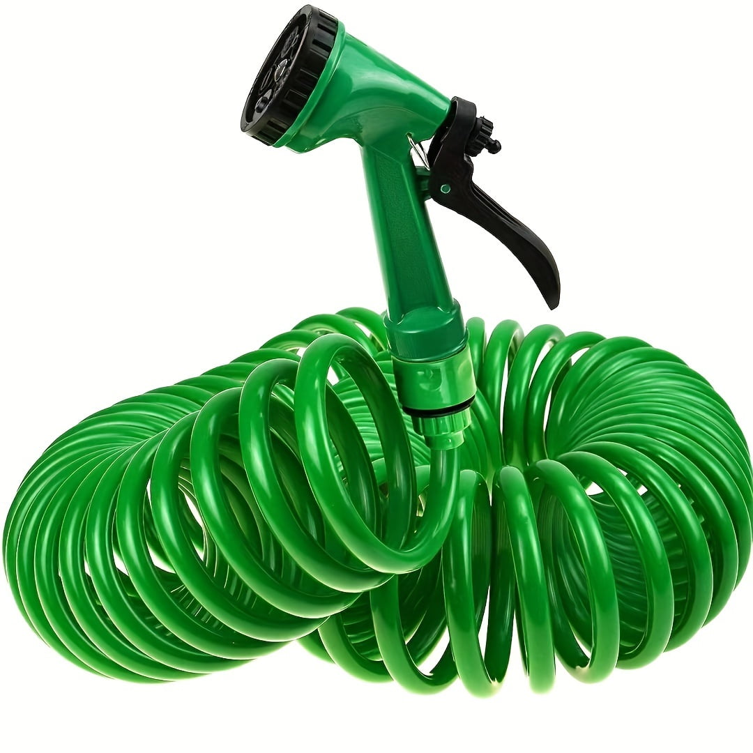 Expandable Coil Garden Hose with Spray Nozzle - Vinyl Flexible Hosepipe ...
