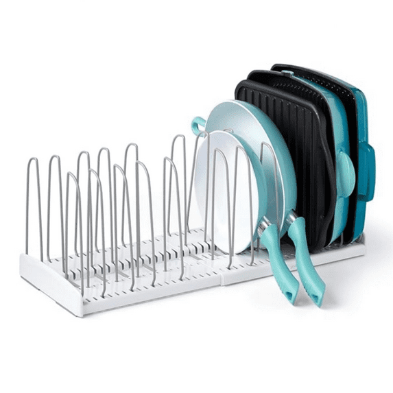 Expandable Cookware Rack Adjustable Pan Organizer for Kitchen Cabinet ...