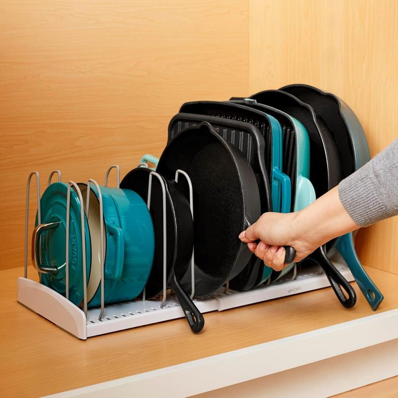 Expandable Cookware Rack Adjustable Pan Organizer for Kitchen Cabinet ...