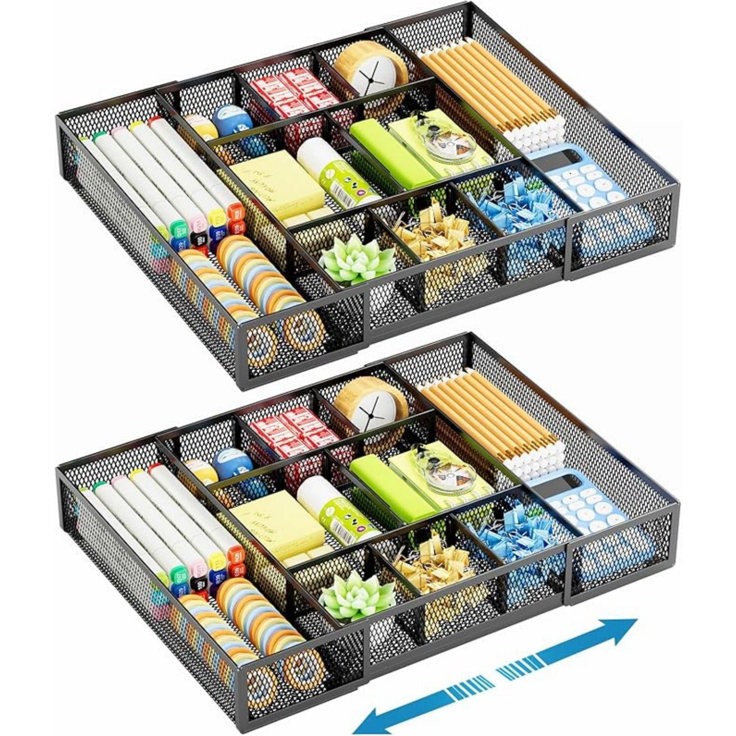 Expandable Desk Drawer Organizer, Mesh Drawer Organizer Tray with 10 ...