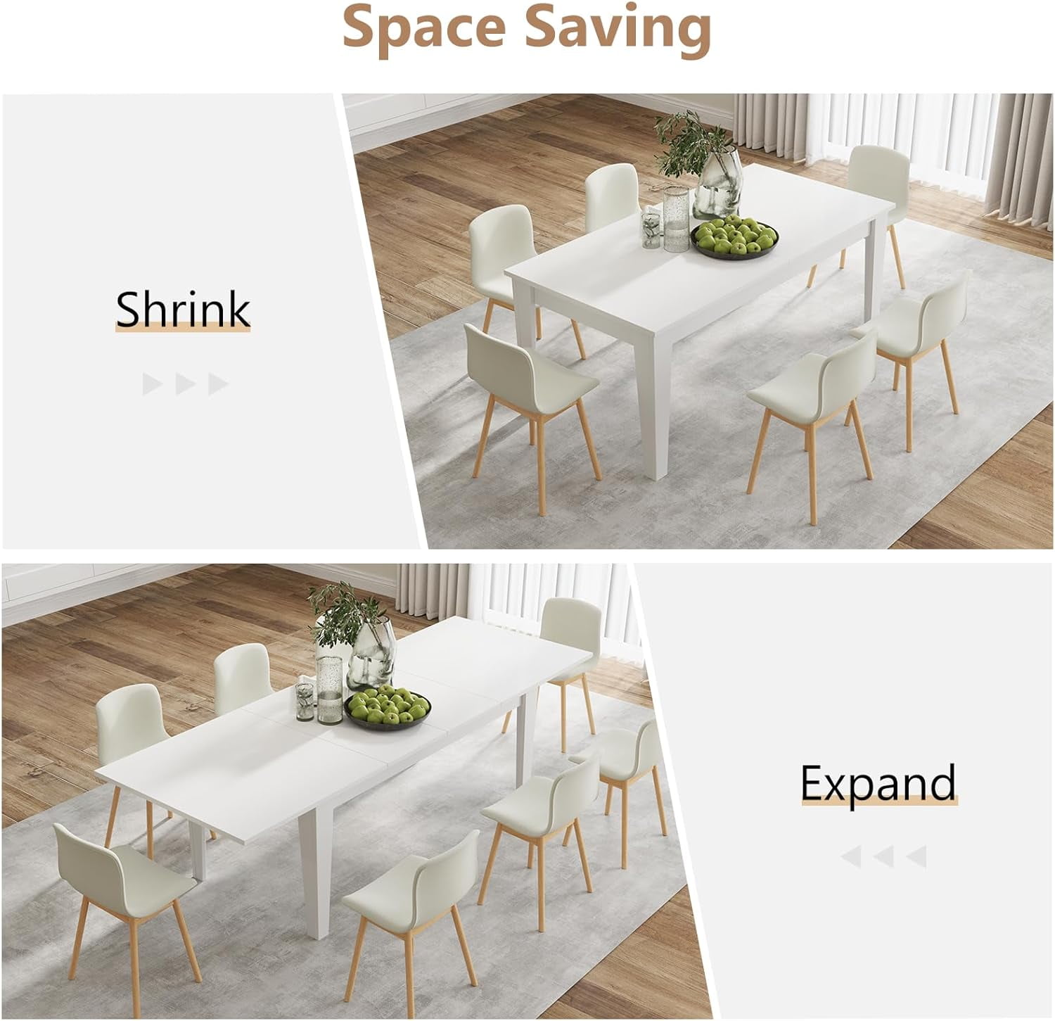 Expandable Dining Table, Large Wood Dining Table for 6-12, 70.87"-106.5 ...