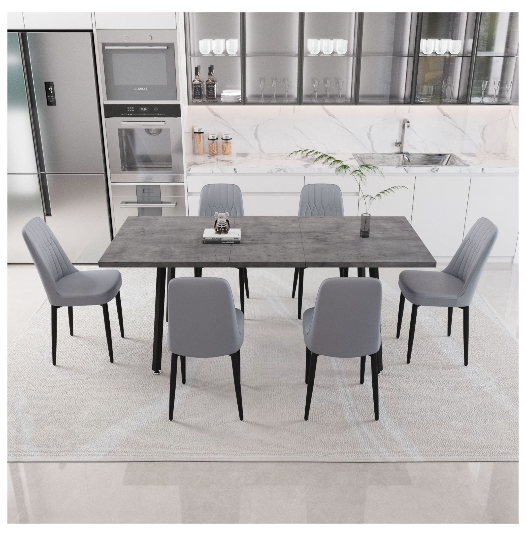 Expandable Dining Table Set - 4-6 Person Kitchen Table with 6 Padded ...