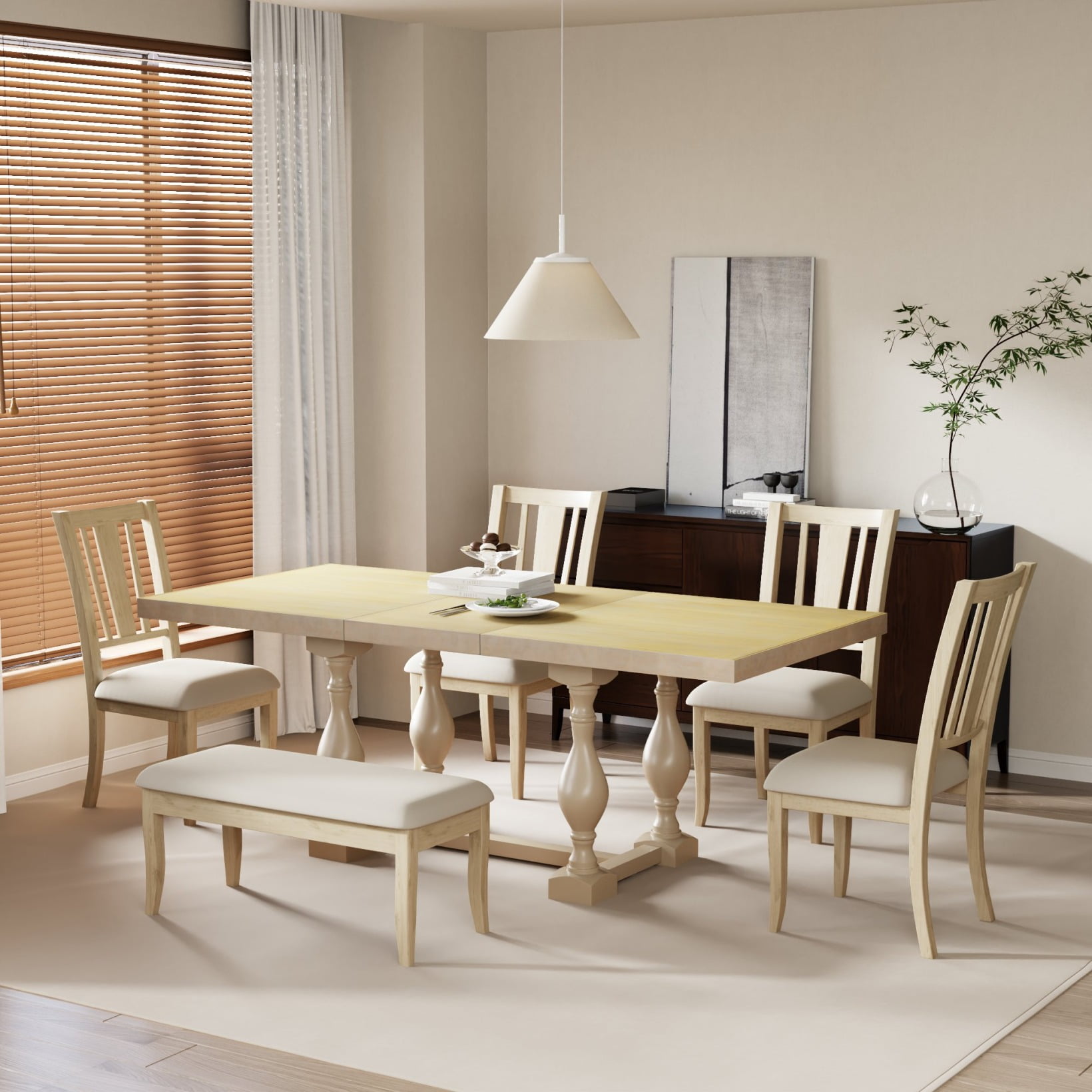 Expandable Dining Table Set 60"-78" with Removable Leaf, 6-Piece Set ...