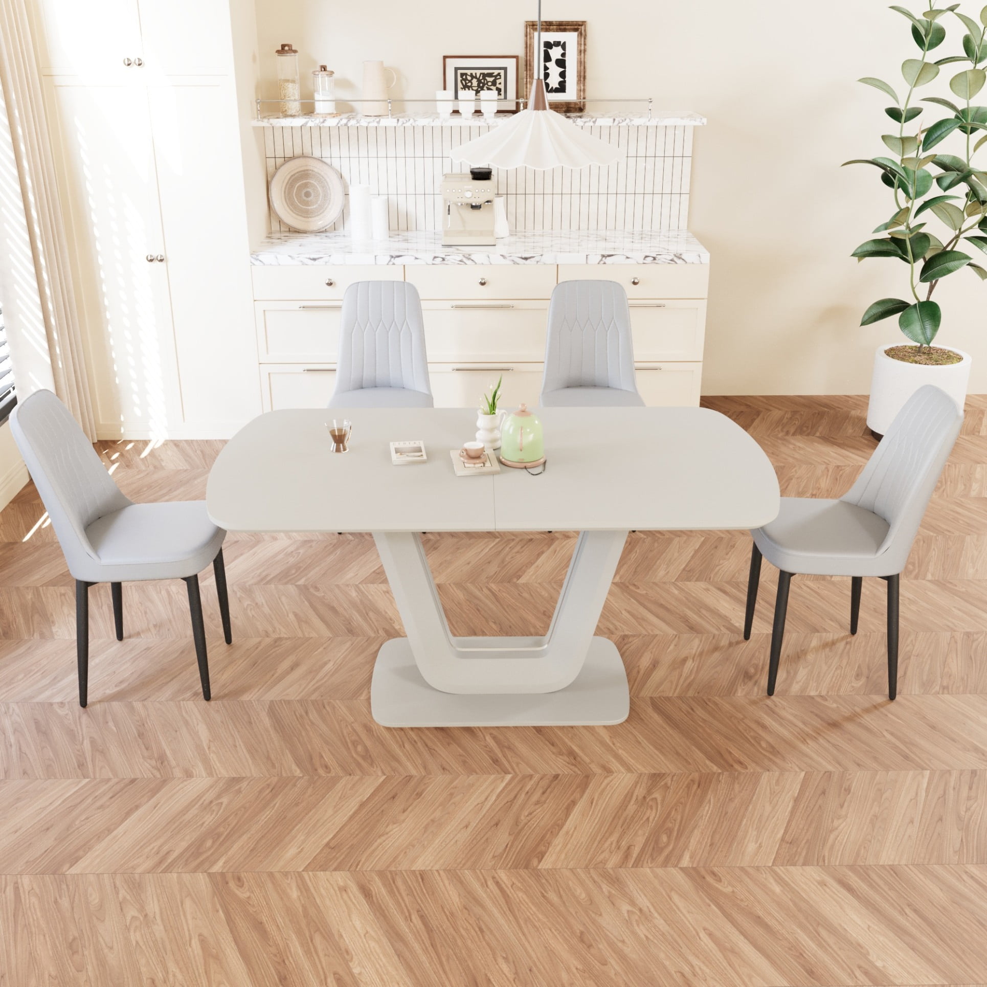 Expandable Dining Table Set for 2-8 People with U Shaped Legs 4 PU ...