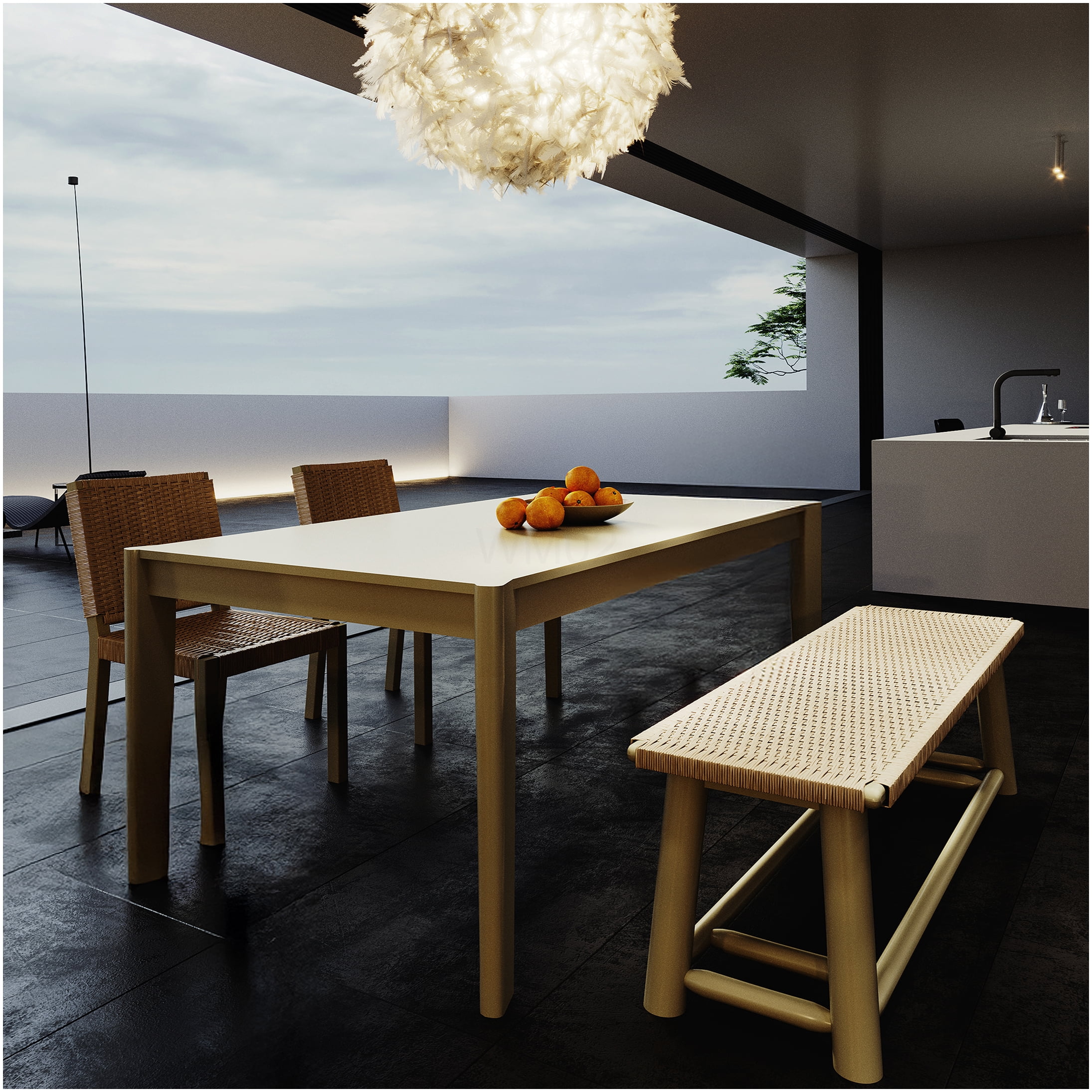 Expandable Dining Table Set with Rattan Chairs, Champagne Gold Finish ...
