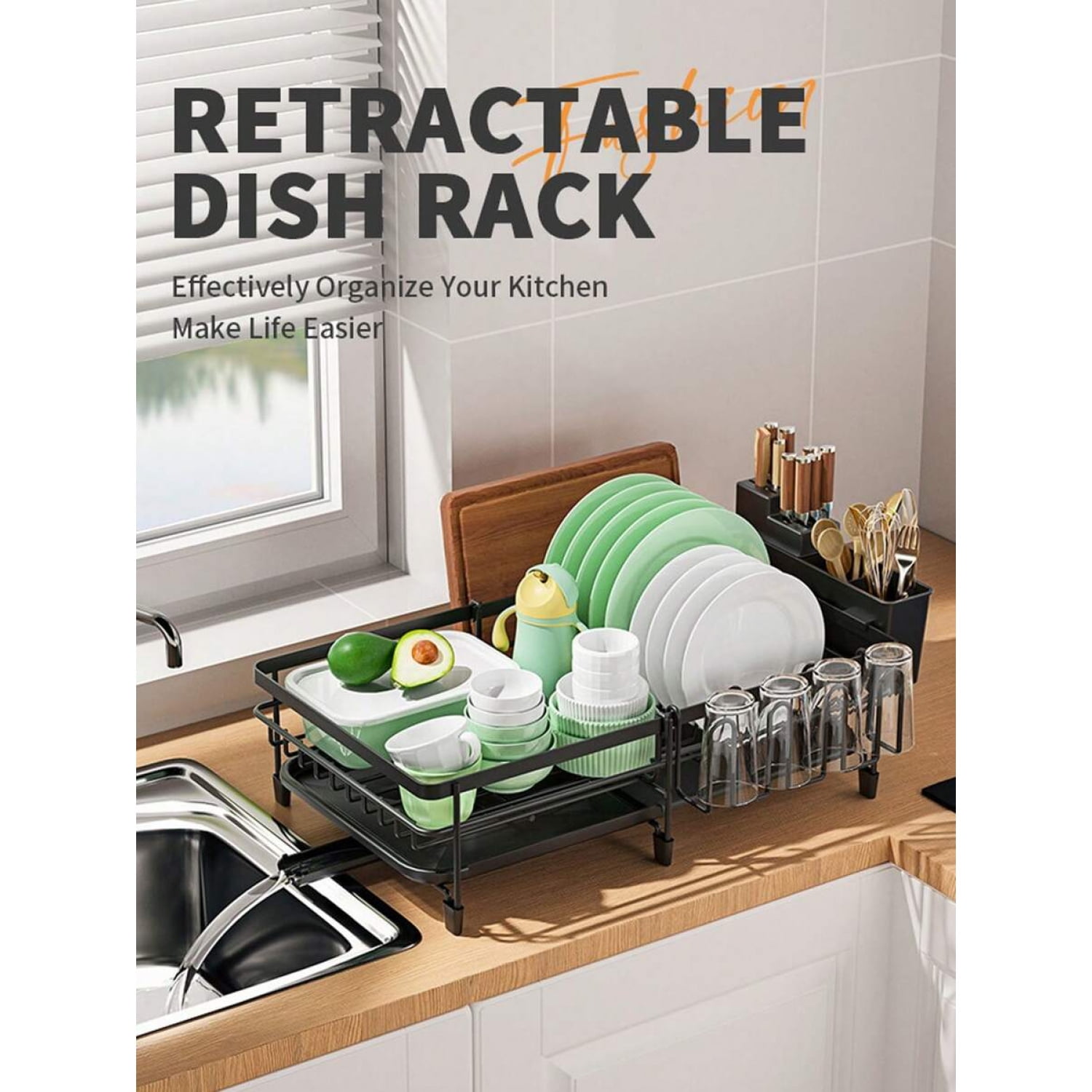 Expandable Dish Drying Rack, Adjustable Dish Rack with Drainboard ...