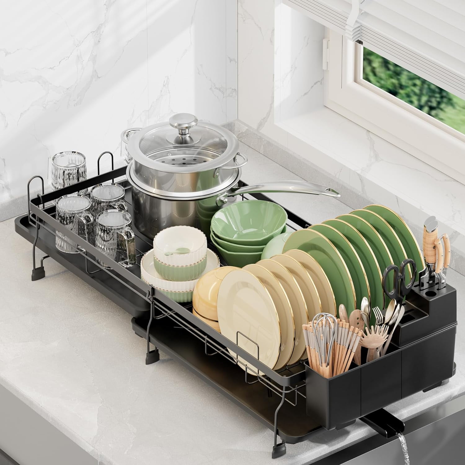 Expandable Dish Drying Rack,Adjustable Dish Drainer with 360° Swivel ...