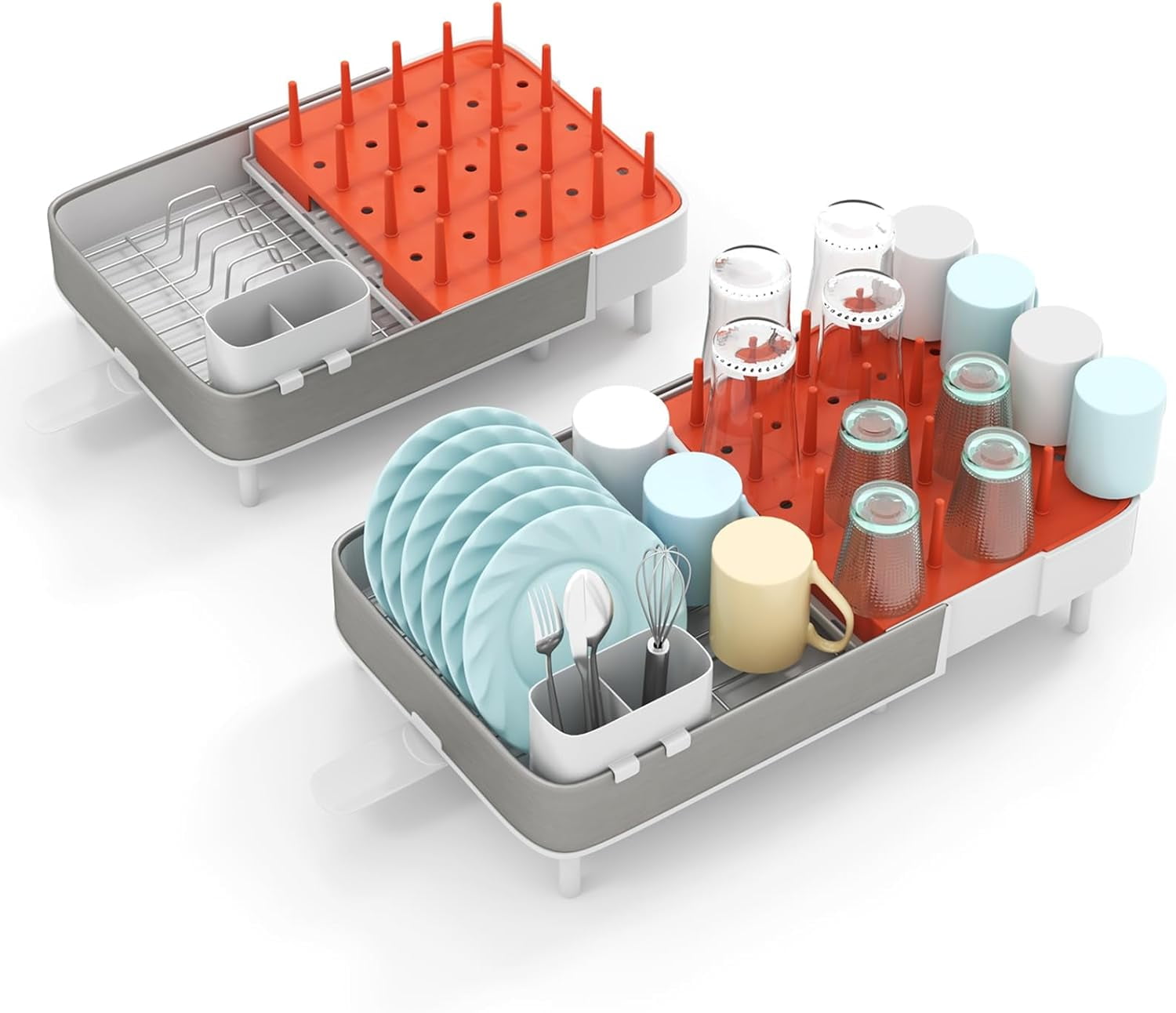 Expandable Dish Drying Rack - Adjustable Dual-Part Dish Drainer with ...