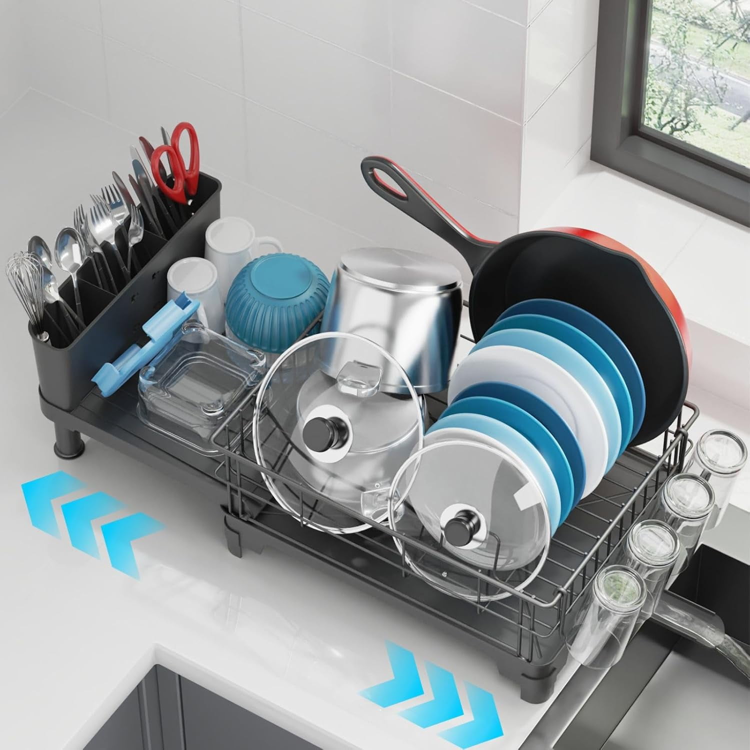 Expandable Dish Drying Rack - Large Dish Racks for Kitchen Counter with ...