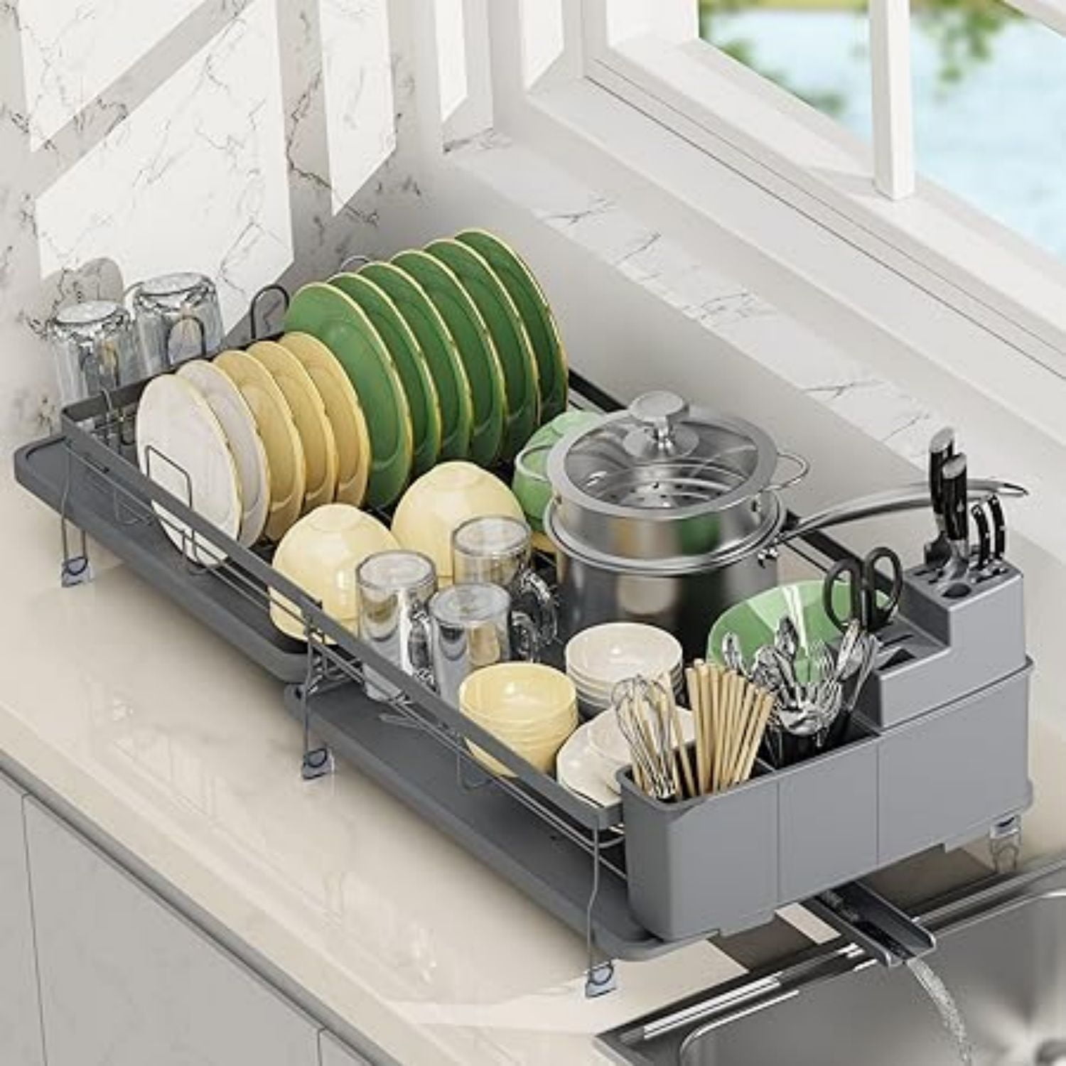 Expandable Dish Drying Rack,Multifunctional Adjustable Dish Drainer ...