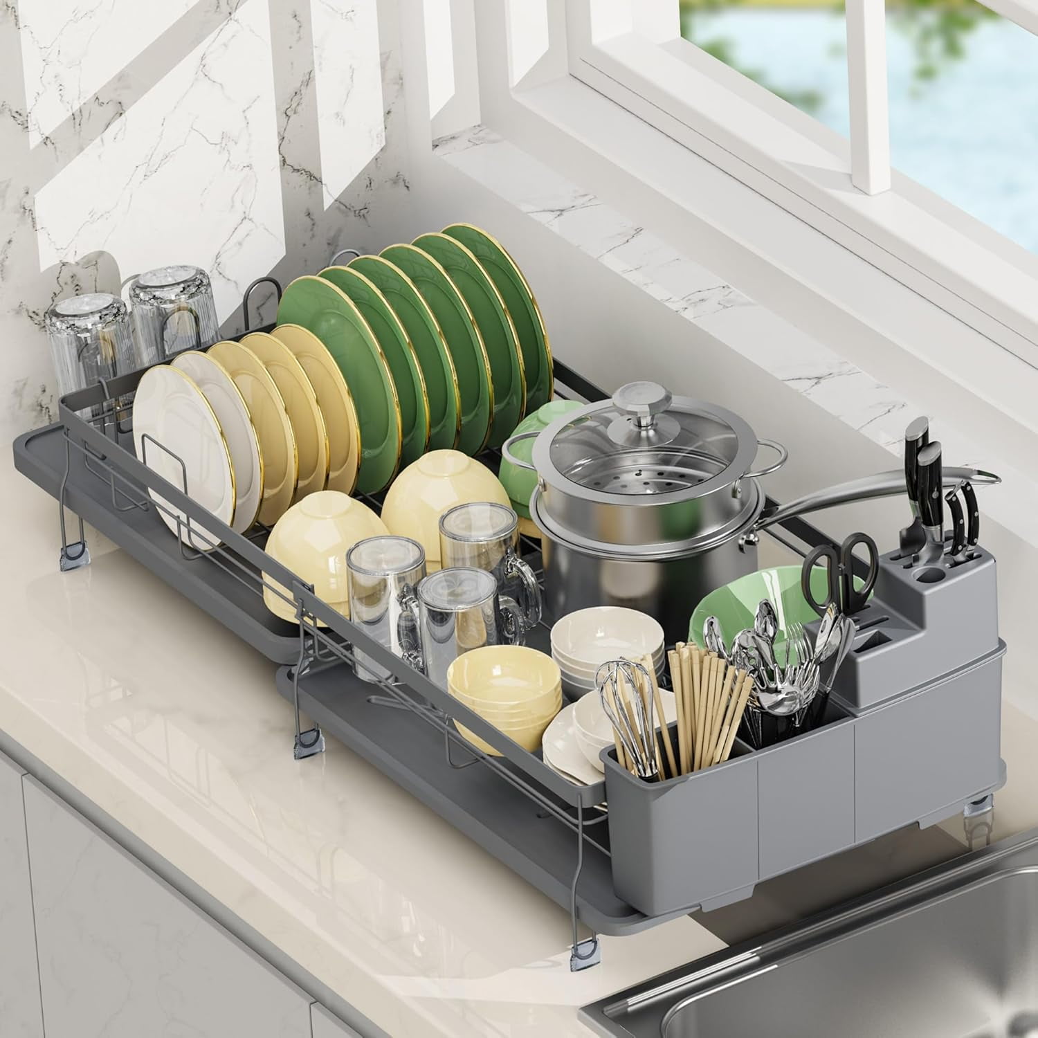 Expandable Dish Drying Rack Multifunctional Adjustable Dish Drainer ...