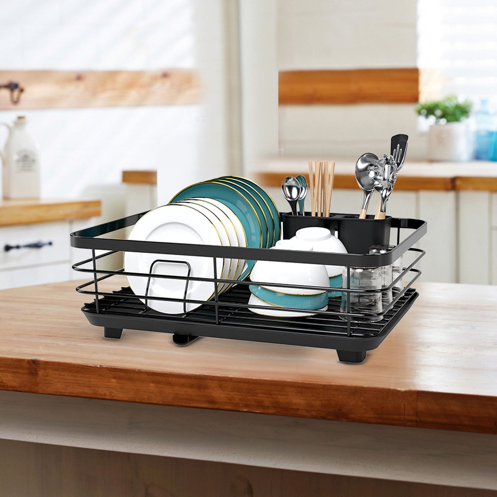 Expandable Dish Drying Rack - Single Layer Dish Drainer with Cutlery ...